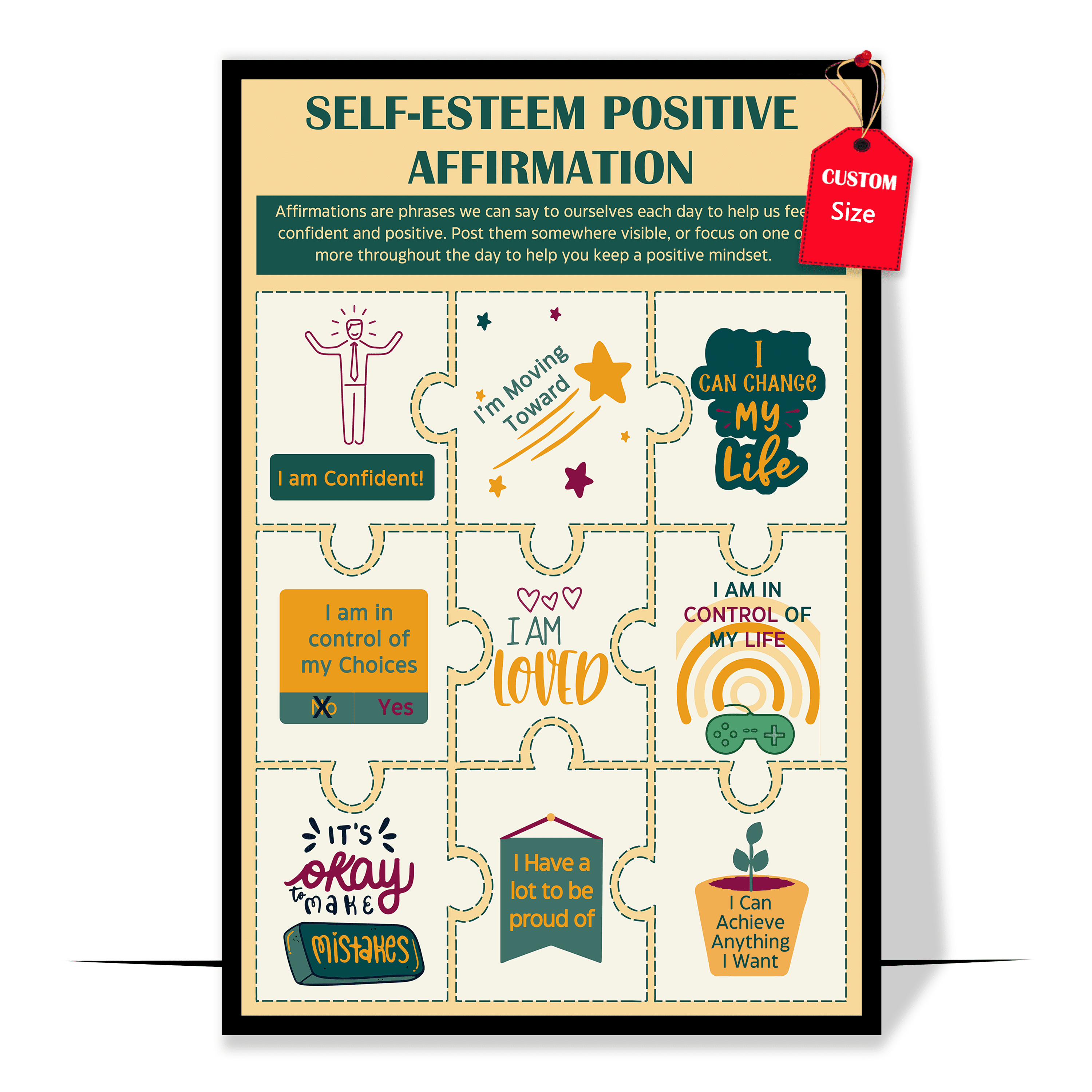 LOLUIS Self-Esteem Positive Affirmations Poster, Mental Health Posters ...