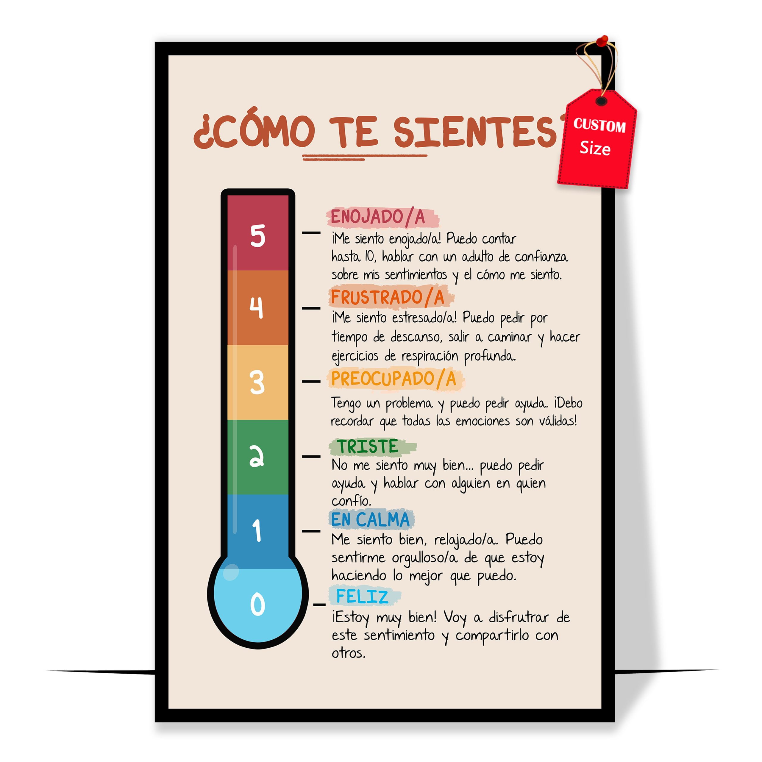 LOLUIS Spanish Feelings Thermometer Poster, Spanish Mental Health ...