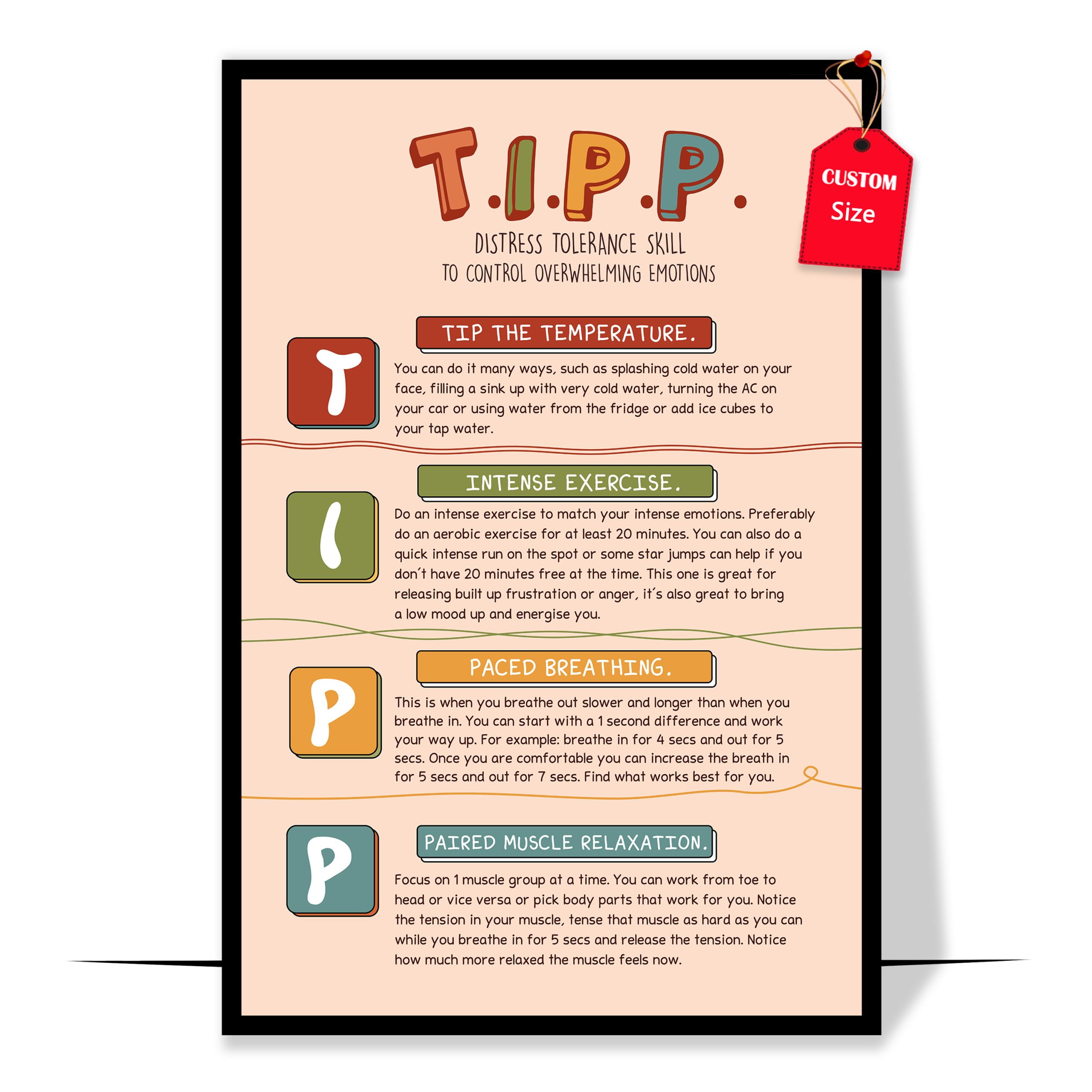 LOLUIS Tipp Distress Tolerance Skill Poster, Mental Health Poster for ...