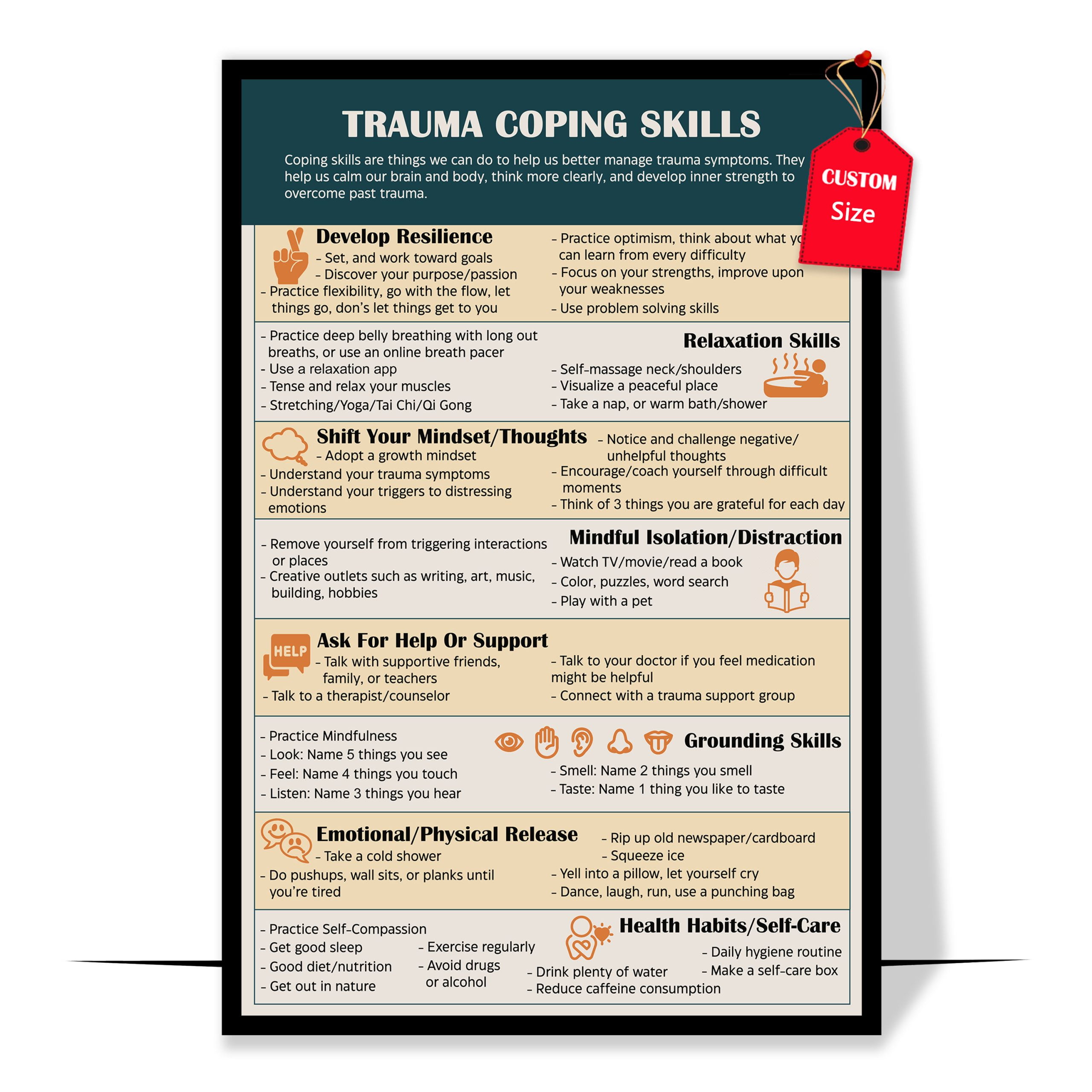 LOLUIS Trauma Coping Skills Poster, Mental Health Poster for Kids Teens ...