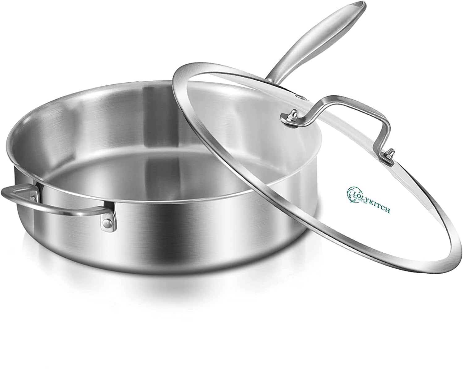 LOLYKITCH 10 Inch Tri-Ply Stainless Steel Sauté Pan wih Lid,3 QT Deep ...