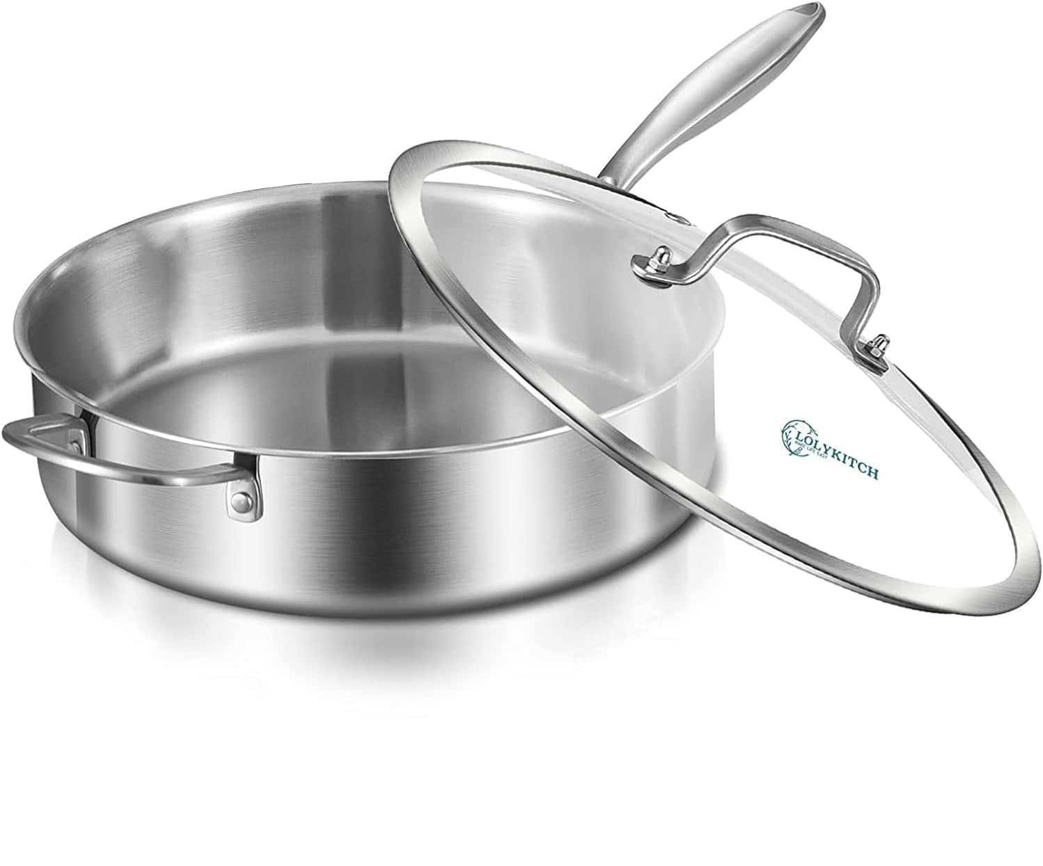 LOLYKITCH 10 Inch Tri-Ply Stainless Steel Sauté Pan wih Lid,3 QT Deep ...