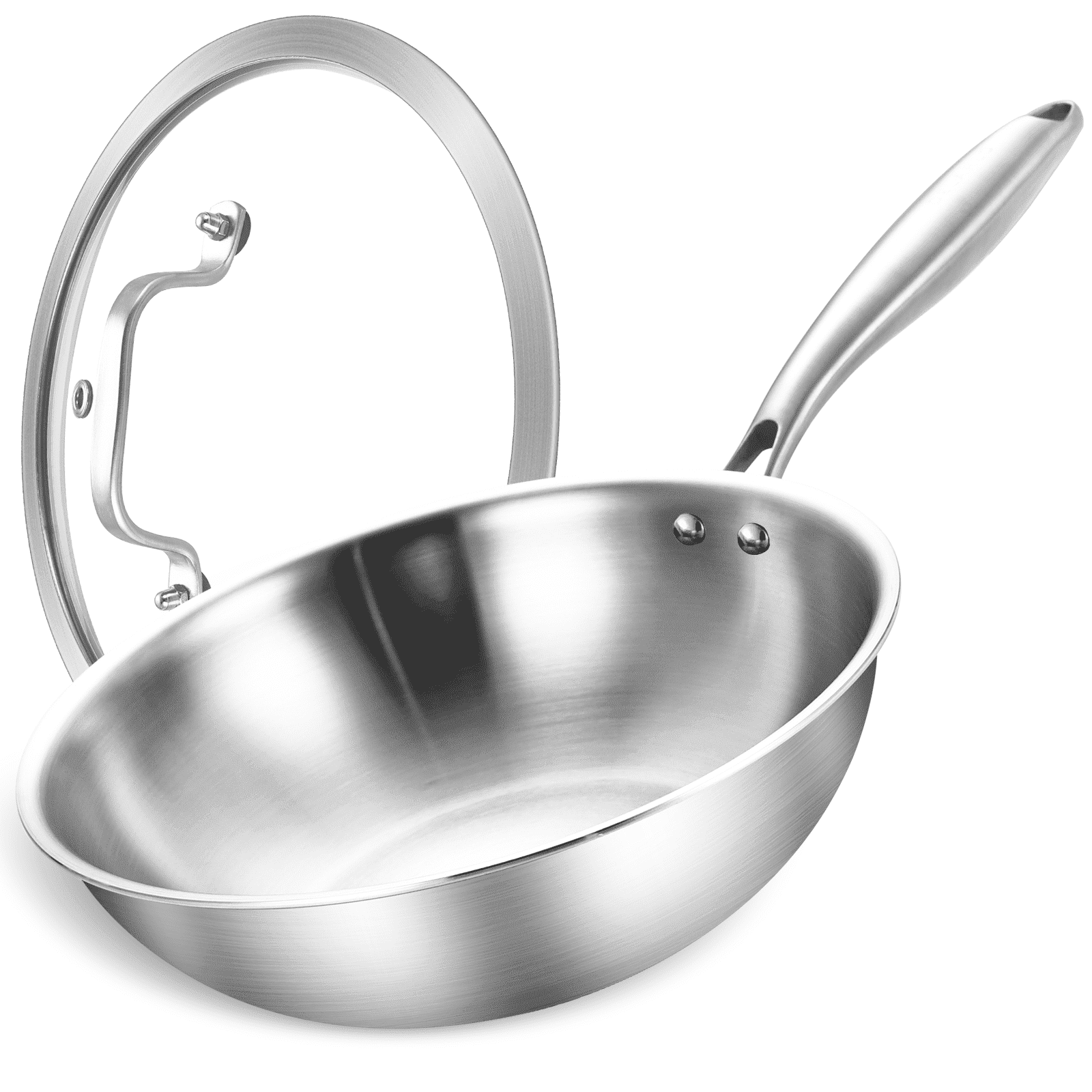 LOLYKITCH 10 Inch Tri-ply Stainless Steel Wok Pan with Lid,Skillet ...