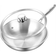 DELARLO Tri-Ply Stainless Steel Wok Pan With Lid 12 Inch Wok, Flat ...