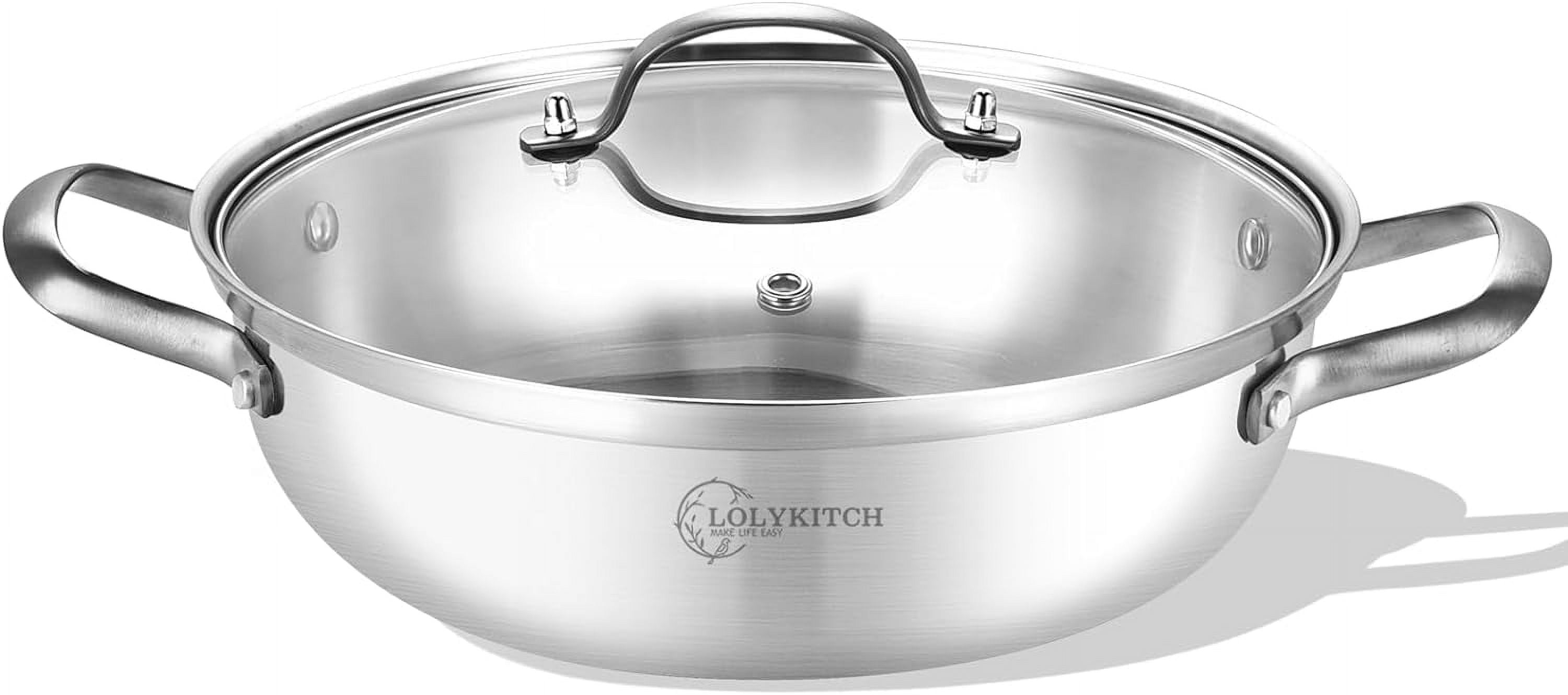 LOLYKITCH 13 Inch Tri-Ply Stainless Steel Sauté Pan with Lid,Everyday ...