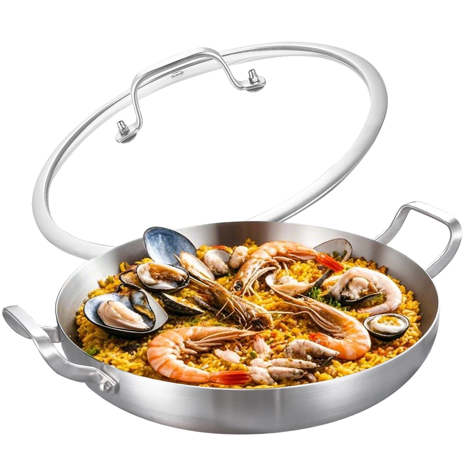 Free Shipping! LOLYKITCH 14 inch Tri-Ply Stainless Steel Outdoor Paella ...