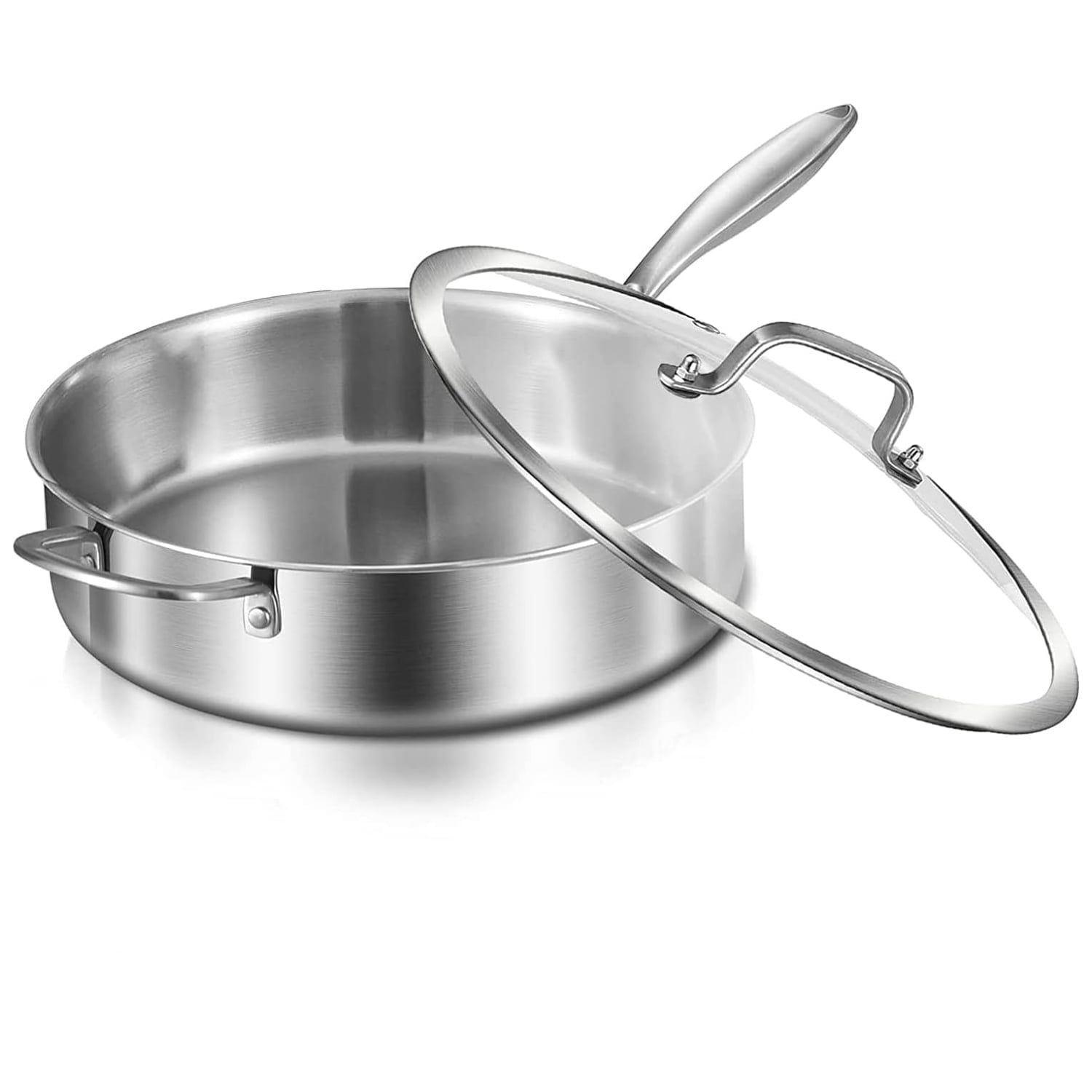 LOLYKITCH 5 QT Tri-Ply Stainless Steel Sauté Pan,12 Inch Deep Frying ...