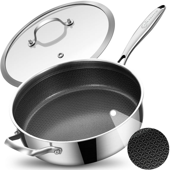 LOLYKITCH 5.5 QT Nonstick Sauté Pan, Tri-Ply Stainless, 12'' Deep Fry ...