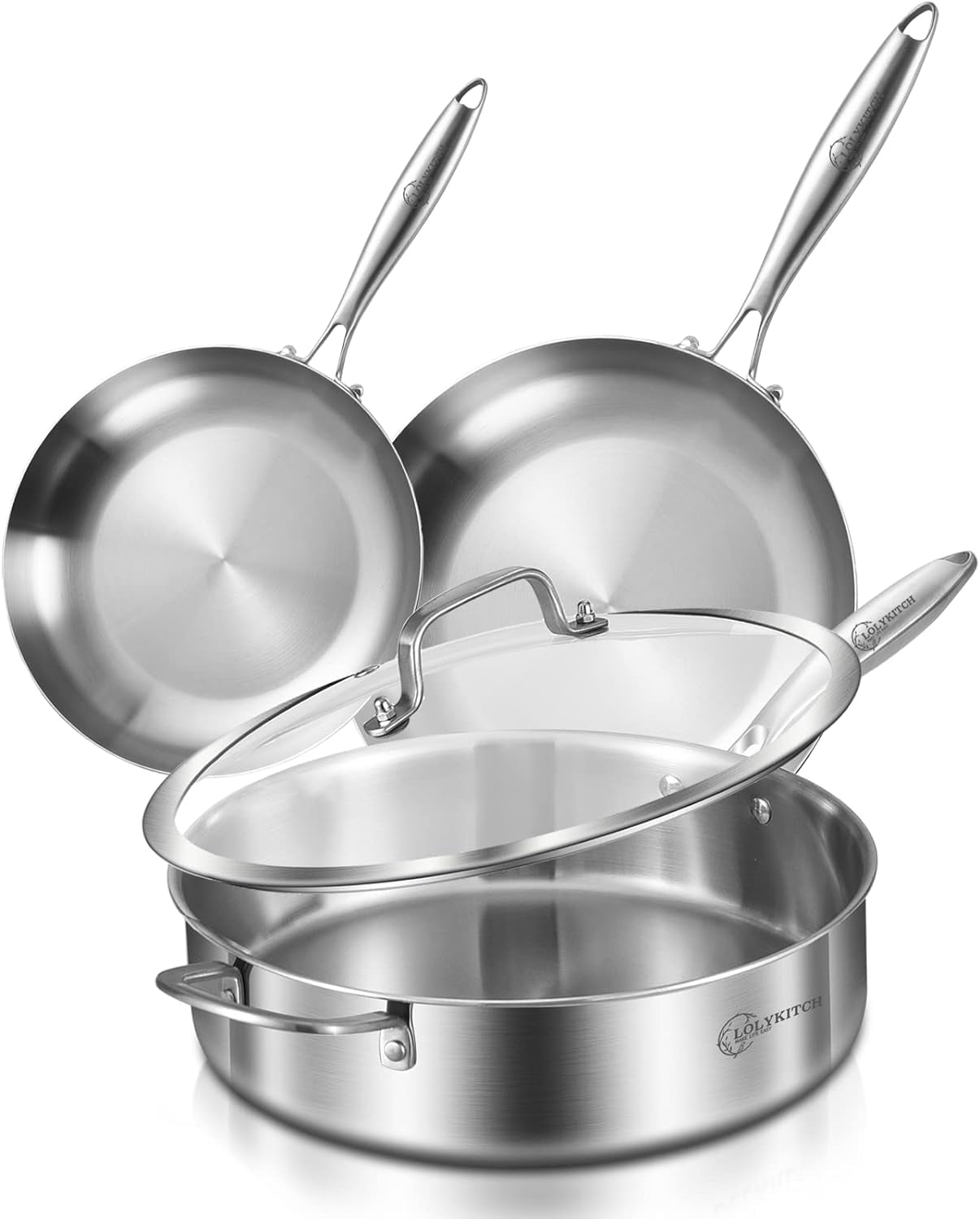 Free Shipping! LOLYKITCH 8-10Inch Tri-ply Stainless Steel Frying Pans ...