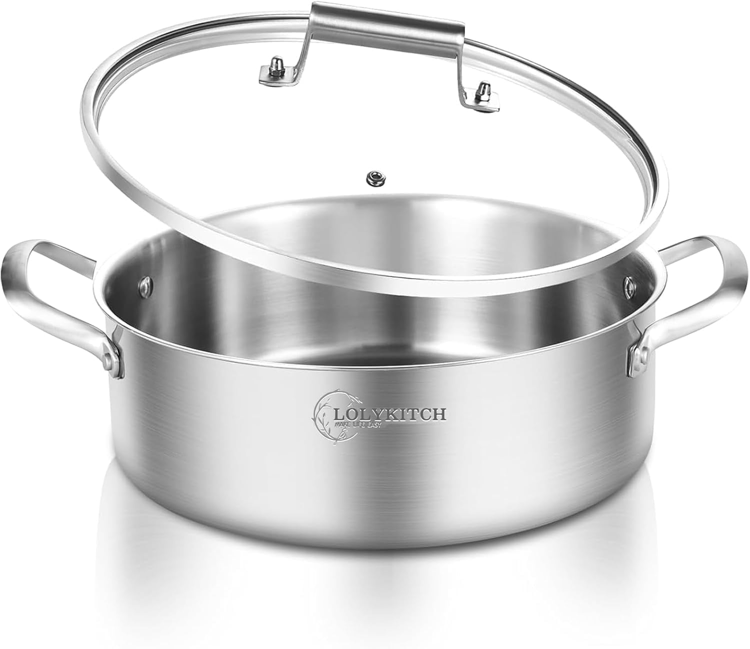 LOLYKITCH 8 QT Tri-Ply Stainless Steel Sauté Pan with Lid,13 Inch Deep ...