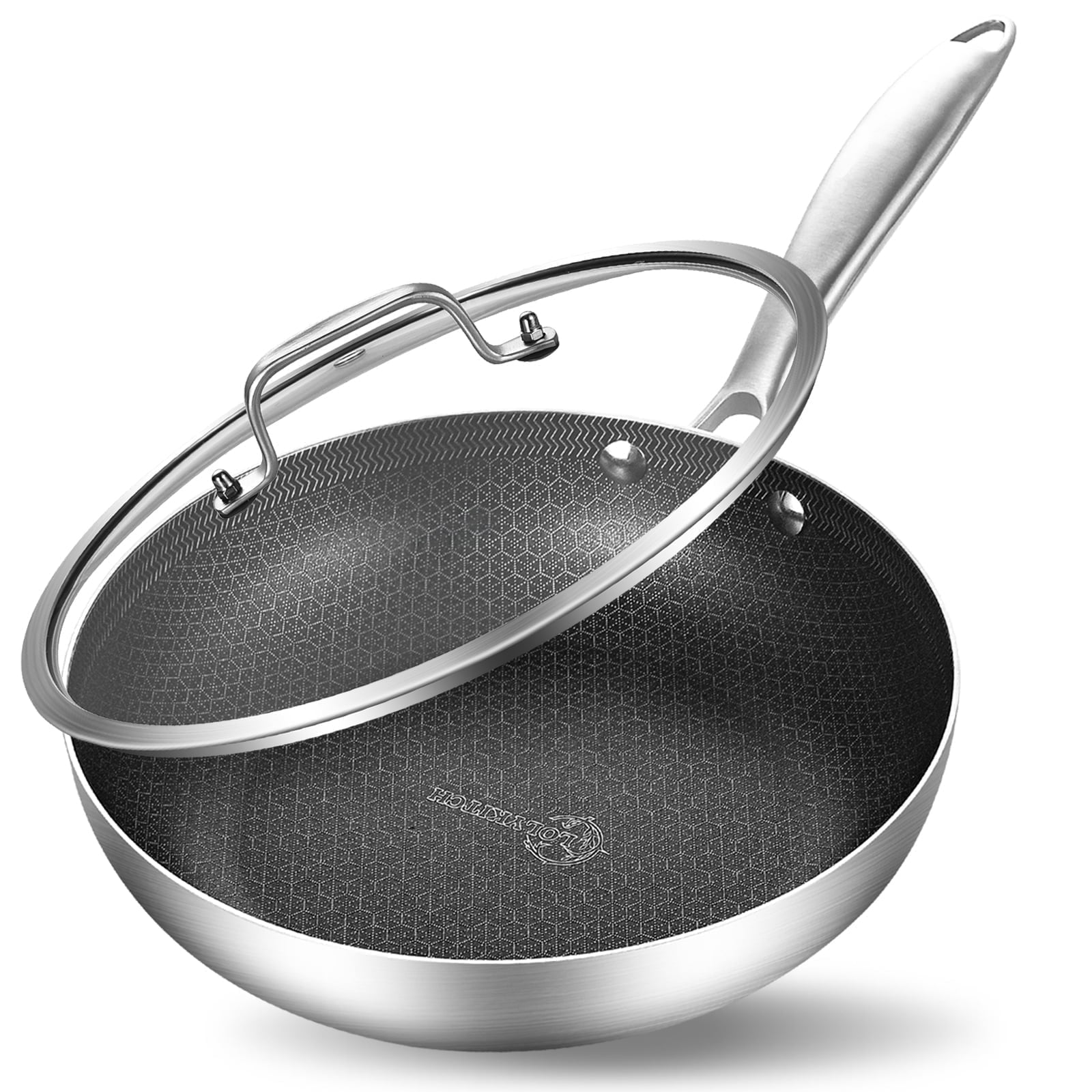 LOLYKITCH 8 inch Tri-ply Hybrid Stainless Steel Frying Pan with Lid ...