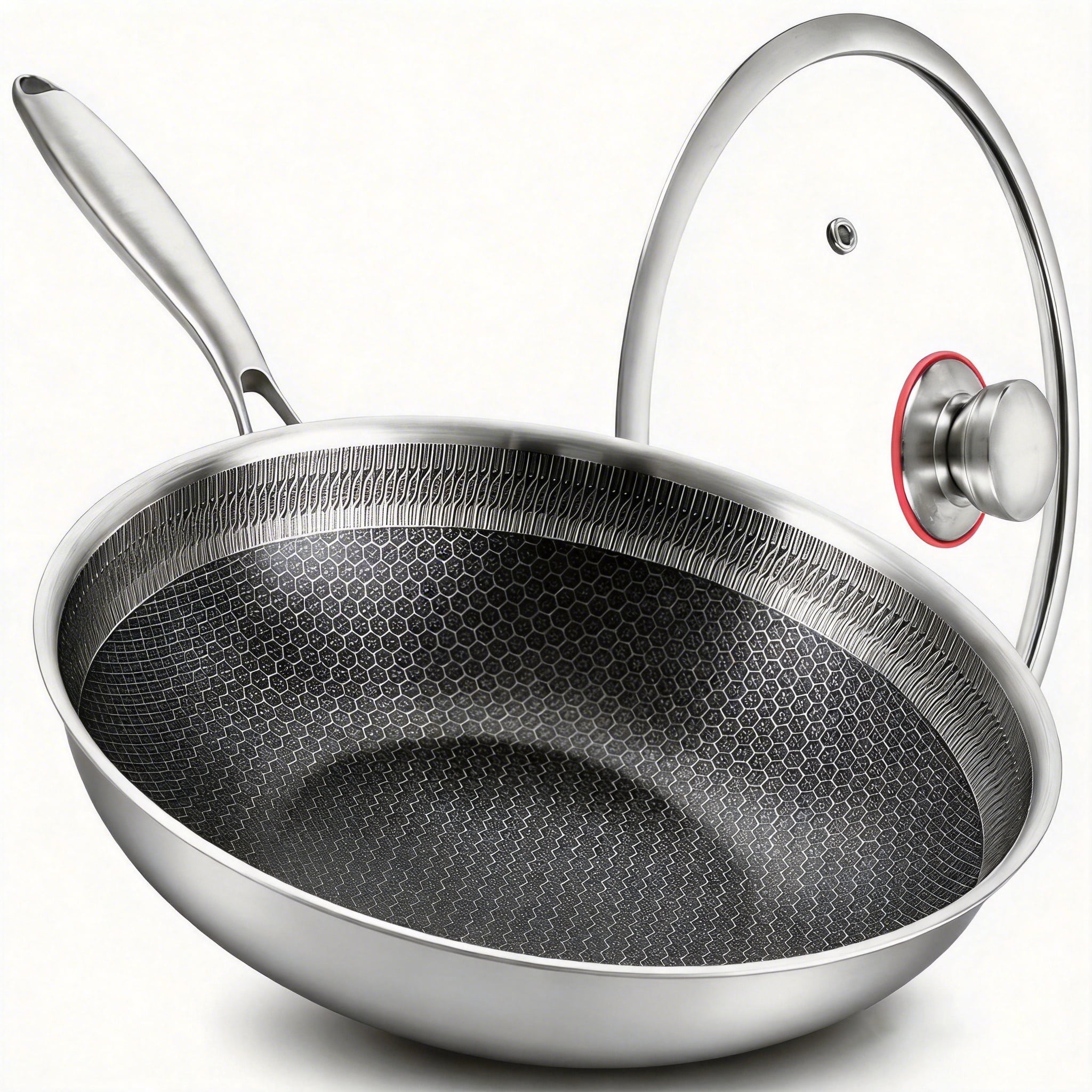 LOLYKITCH Ceramic Hybird Tri-ply Stainless Steel Wok Pan with Lid,12 ...