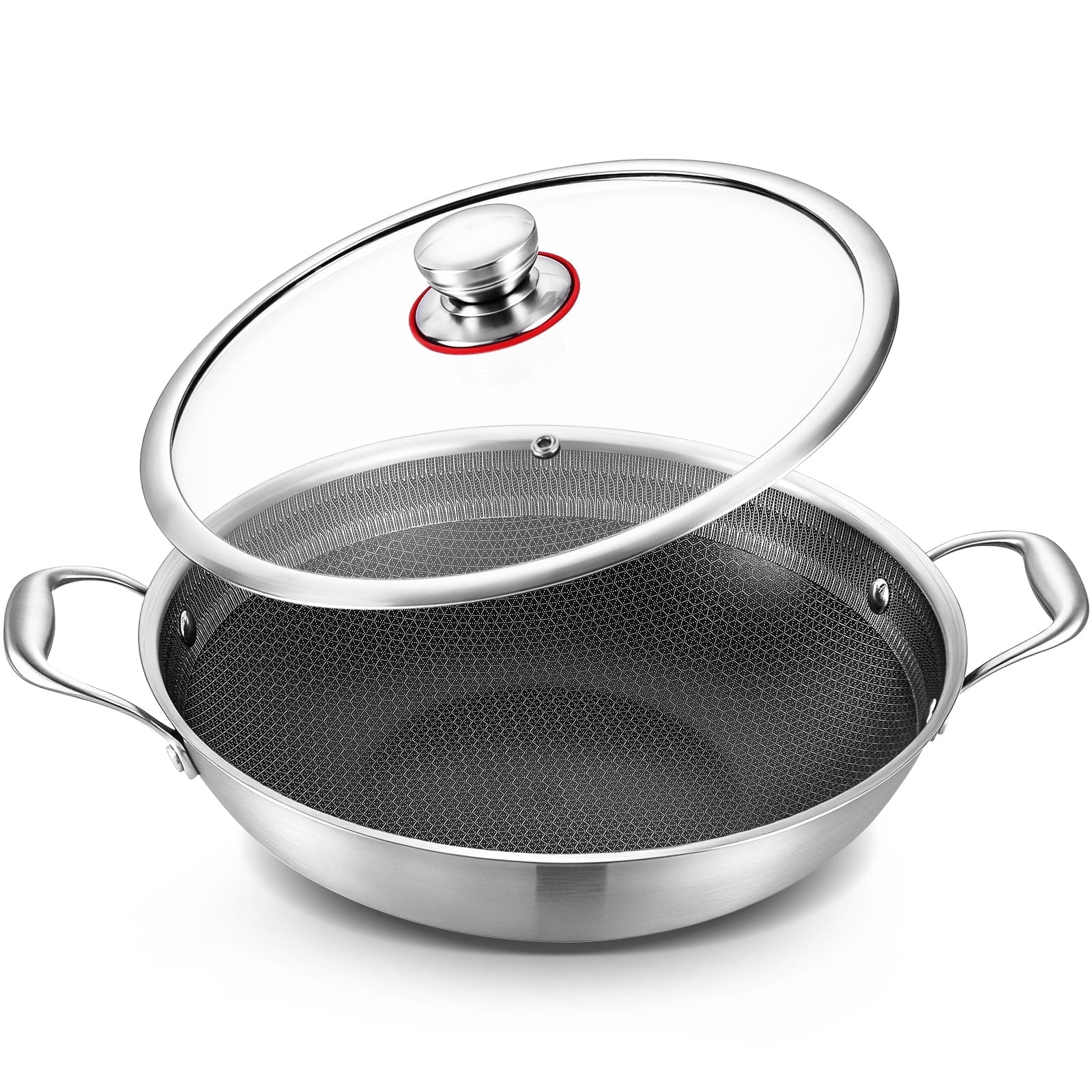 LOLYKITCH Ceramic Non-Stick Tri-ply Stainless Steel Stir Fry Wok Pan ...