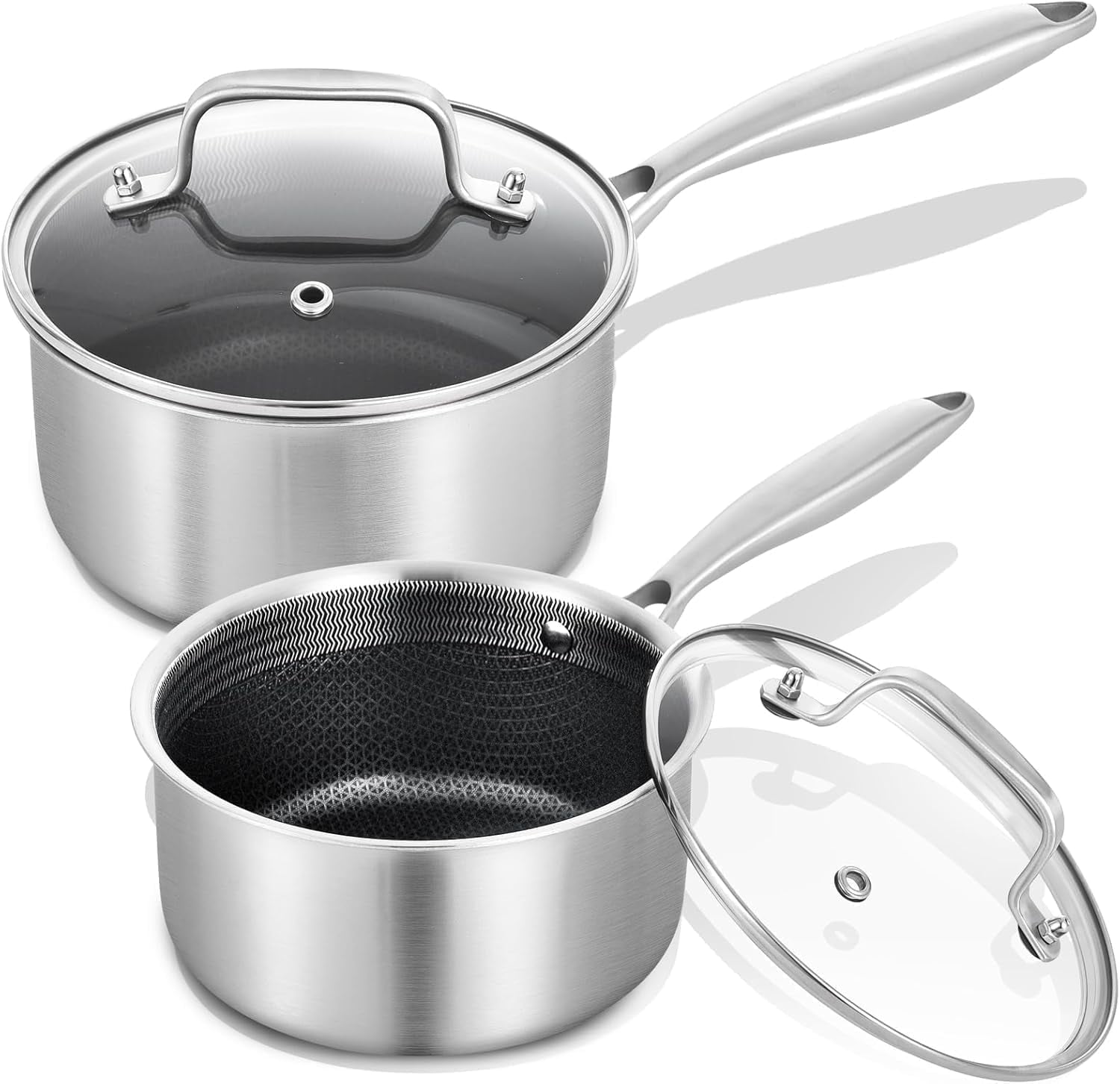 LOLYKITCH Hybrid Tri-Ply Stainless Steel Non-Stick Saucepan Set of 2,1 ...