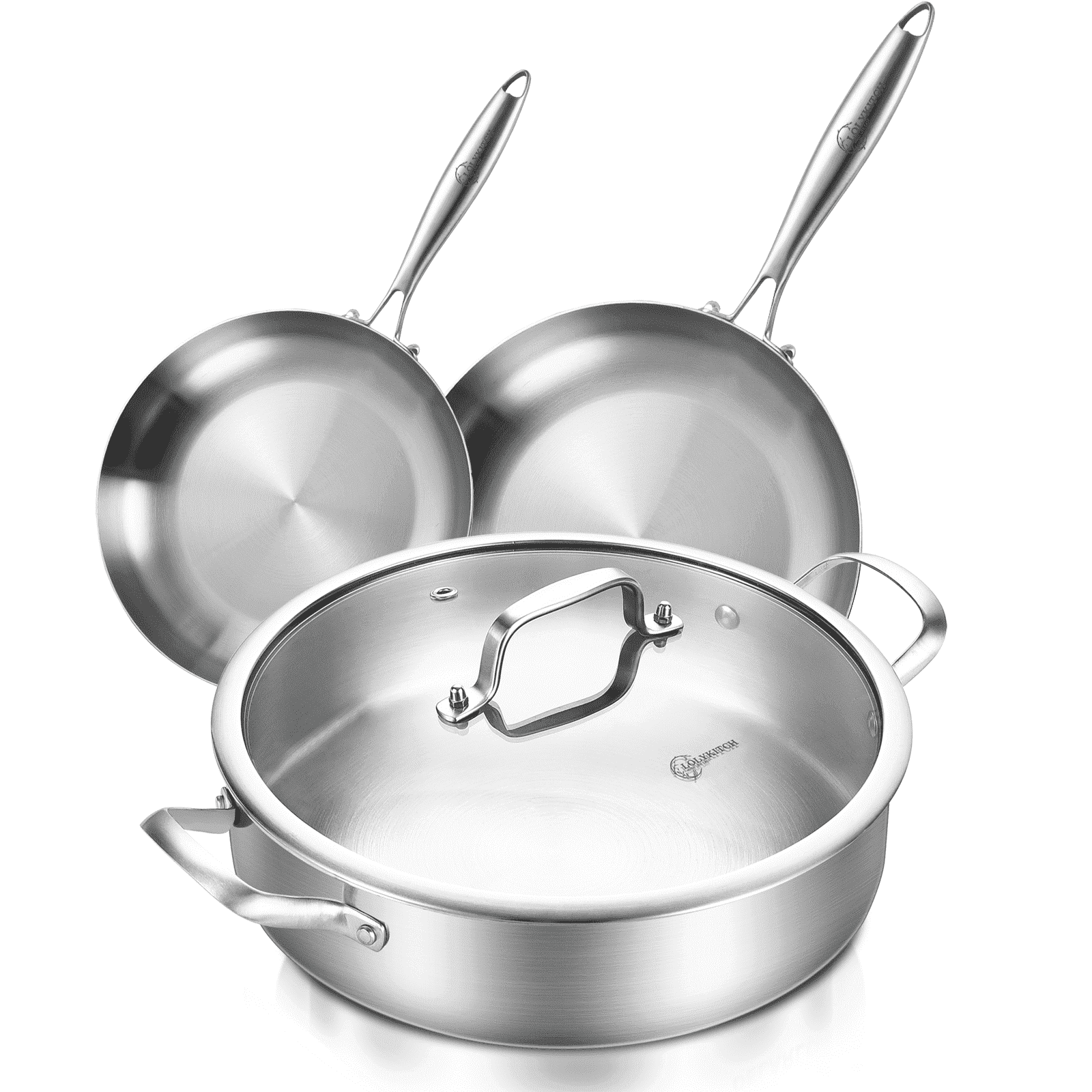 LOLYKITCH Tri-ply Stainless Steel 8.5-10 inch Frying Pans and 6QT Sauté ...