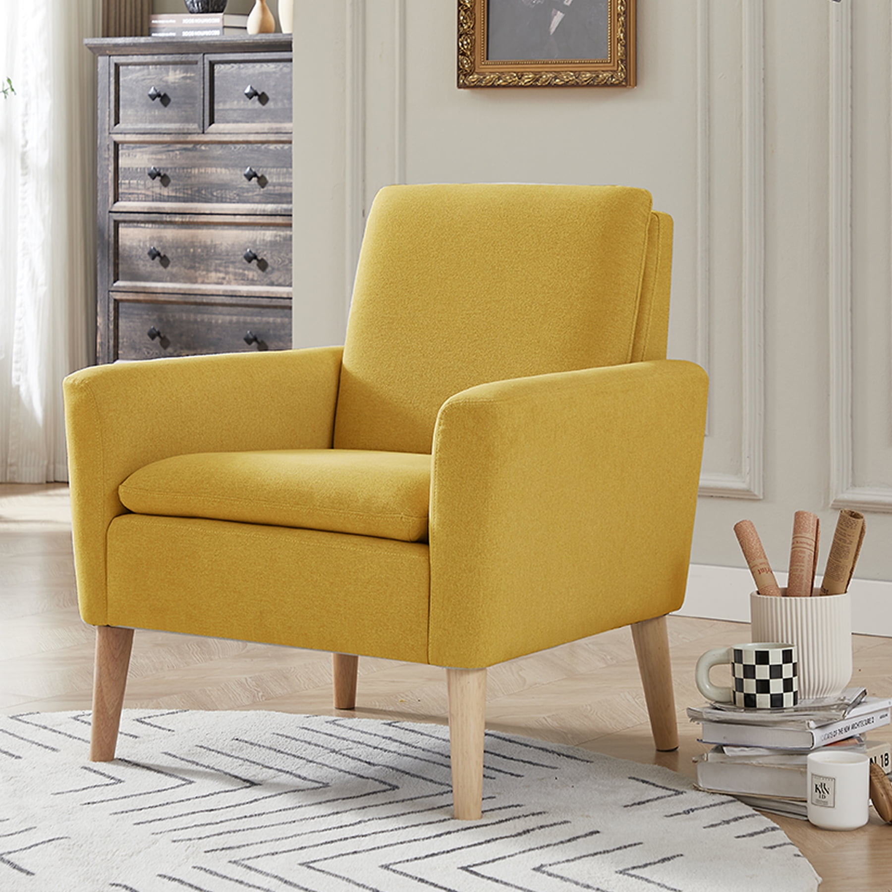 LOMANTOWN Comfortable Linen Blend Upholstered Accent Chair for Small ...