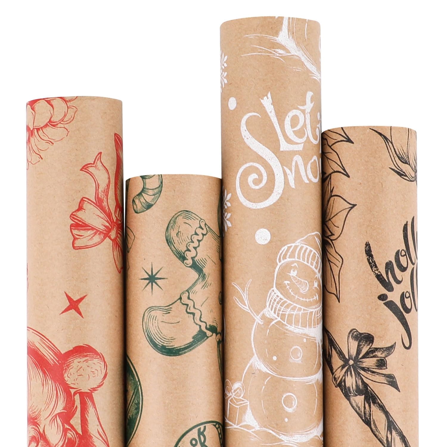 LOMIMOS Christmas Wrapping Paper,Mini Roll Brown Kraft Paper Santa ...