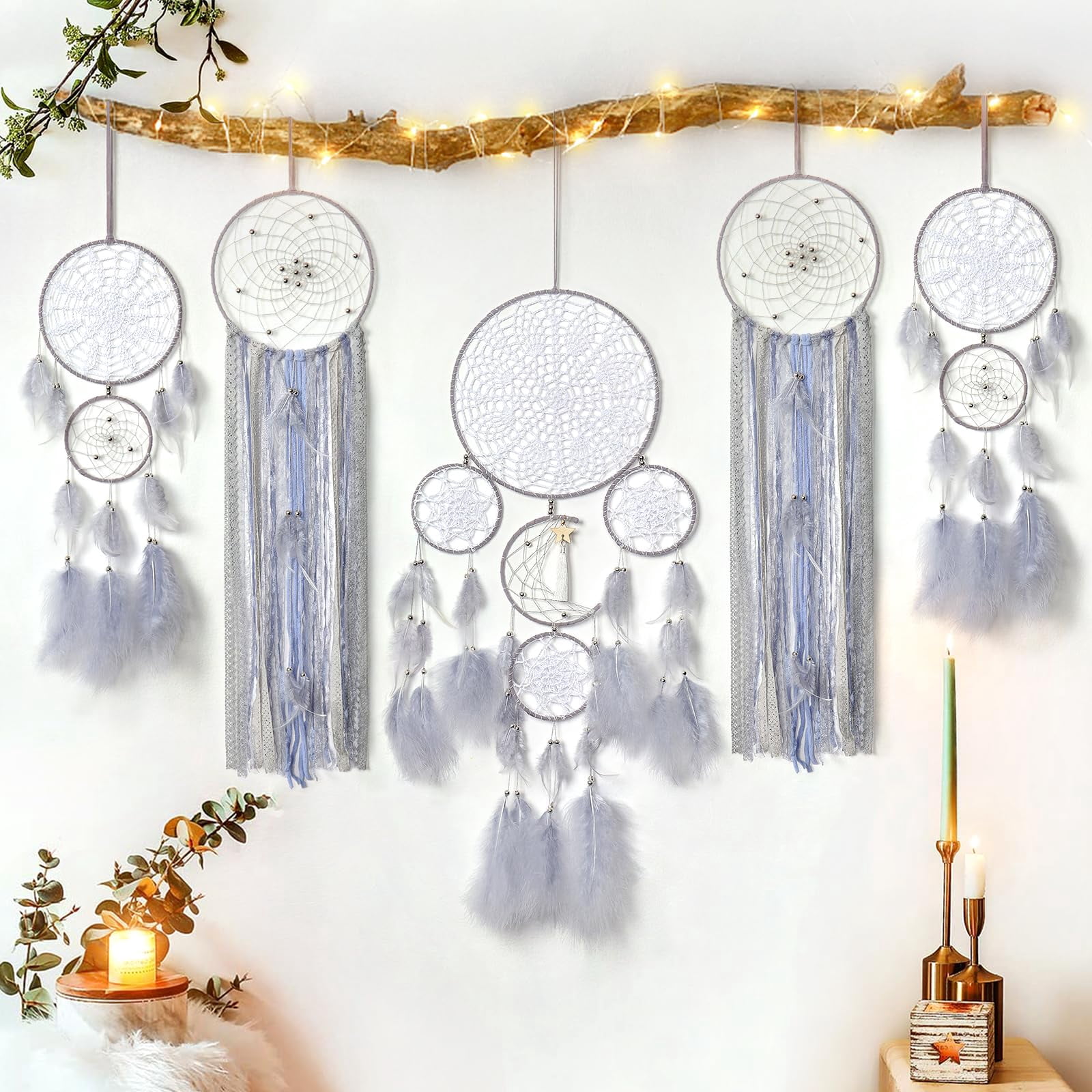 LOMOHOO 5 Pack Dream Catcher Moon and Sun Design Boho Wall Hanging ...