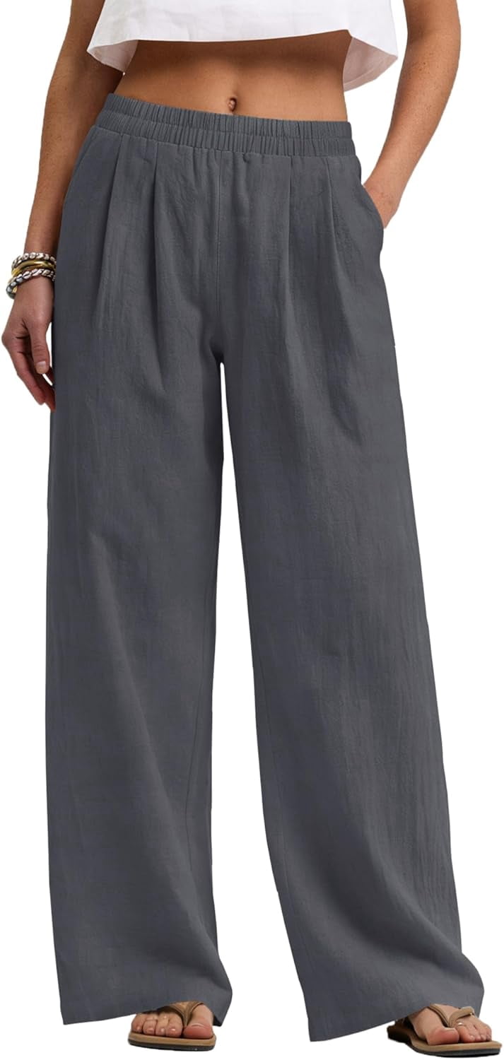 LOMON Cotton Linen Pants Women Wide Leg Palazzo Pants Beach Vacation ...