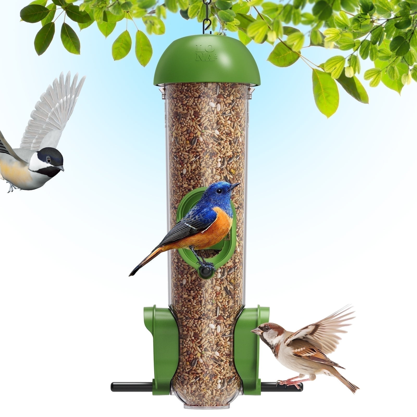 LONA-S3 Outdoor Bird Feeder, 3-Port Weatherproof Tube Feeder with ...