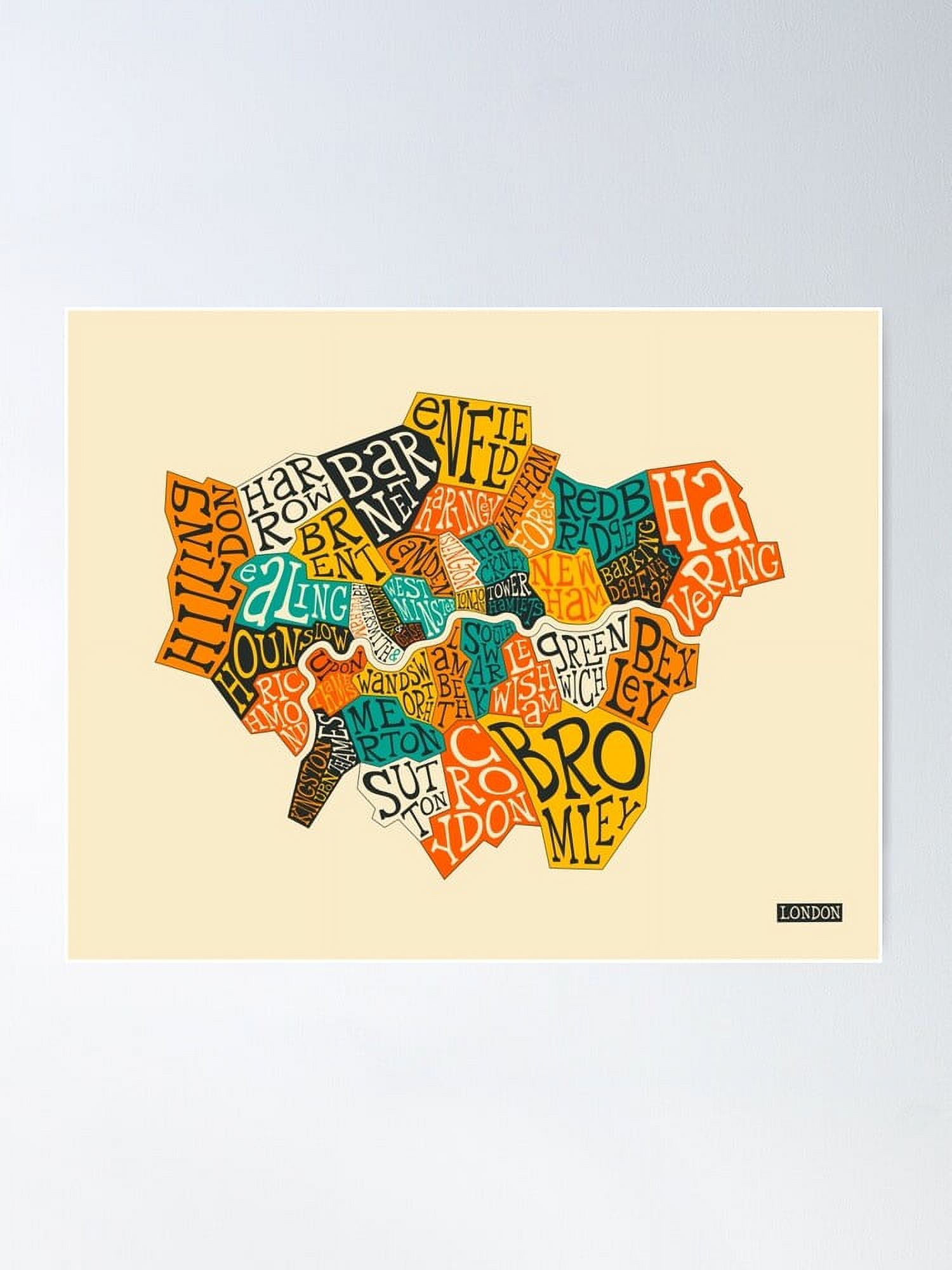 LONDON BOROUGHS MAP Poster - Walmart.com