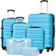 LONG 6 Piece Luggage Set Carry on Suitcase with ABS+PC hardshell ...