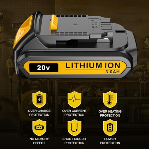 LONG FIT Replace for DEWALT 20V MAX Battery Pack, 3.0-Ah, 2-Pack, Compatible with Dewalt DCB200 ...