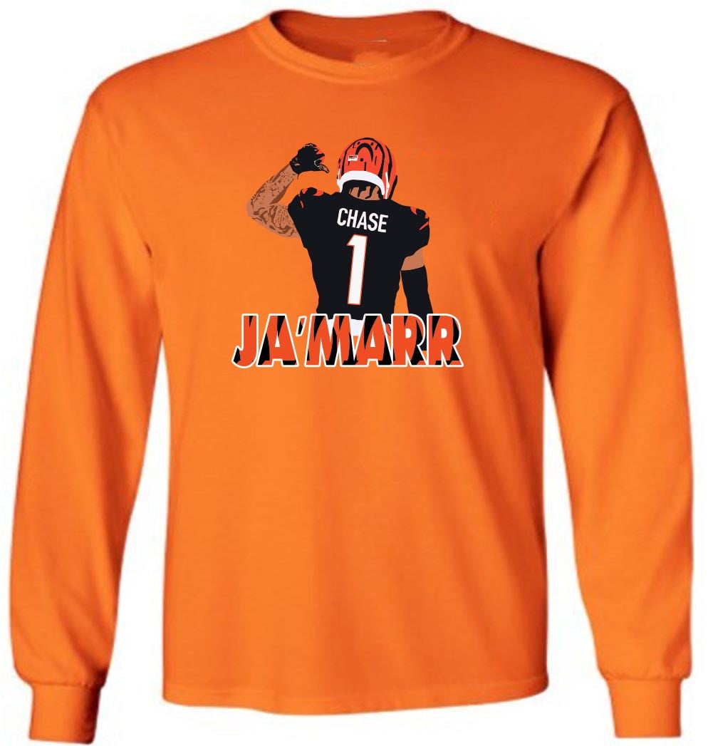 LONG SLEEVE ORANGE Bengals Ja'Marr Chase Jamarr Pic T-shirt YOUTH ...