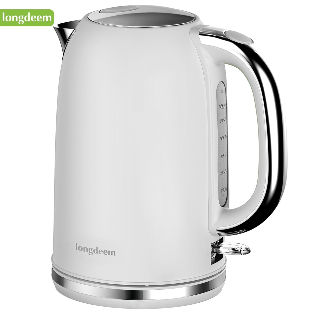 LONGDEEM Electric Tea Kettle - 1500W Fast Heating, Stainless Steel, Auto Shut-Off - 1.7L, White ...