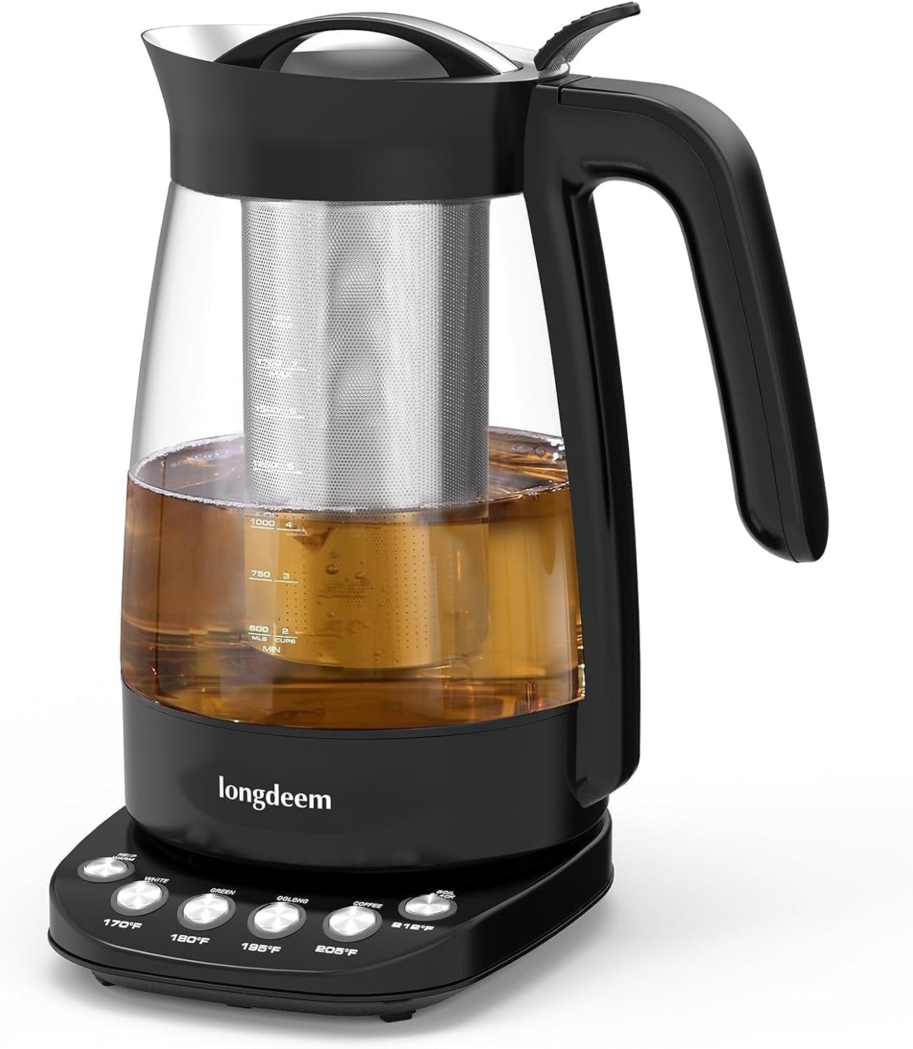 LONGDEEM 1.7L Glass Electric Tea Kettle, 1500W, Temperature Control ...