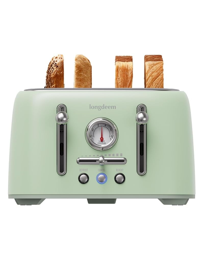 LONGDEEM 4-Slice Toaster with 6-Level Browning, Bagel/Defrost, Wide 1.6 ...