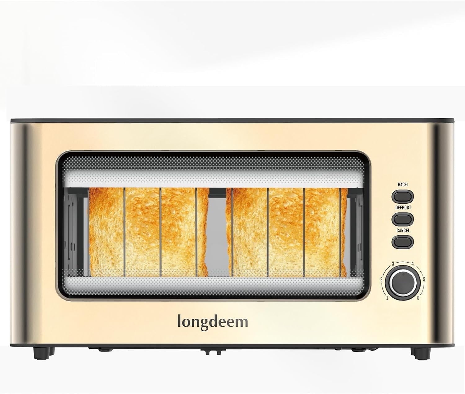 LONGDEEM Clear View 2-Slice Glass Toaster, Extra Long Slot, 6 Browning ...