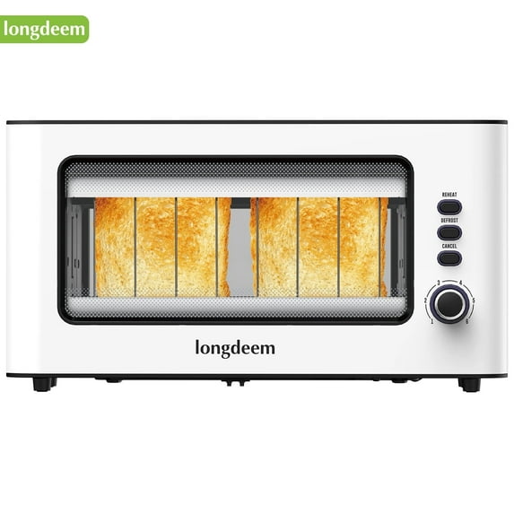 LONGDEEM Clear View 2-Slice Glass Toaster, Extra Long Slot, 6 Browning ...