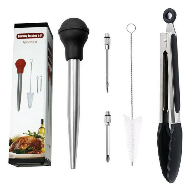 LONGHEXINA Stainless Steel Baster with Clip Cleaning Brush and 2 ...