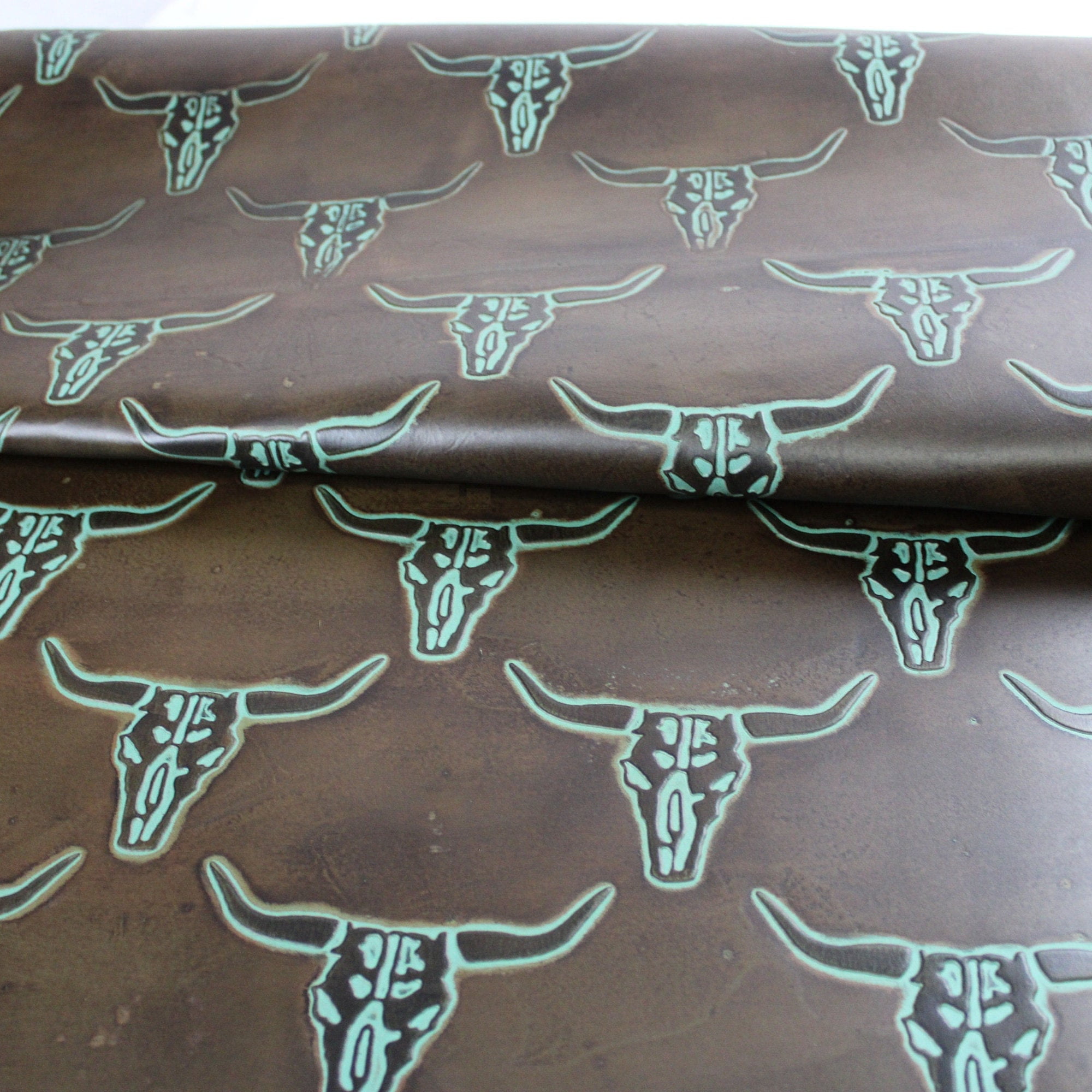 LONGHORN EMBOSSED LEATHER Brown Turquoise: Leather 3.5 - 4 oz. | 1.4 ...