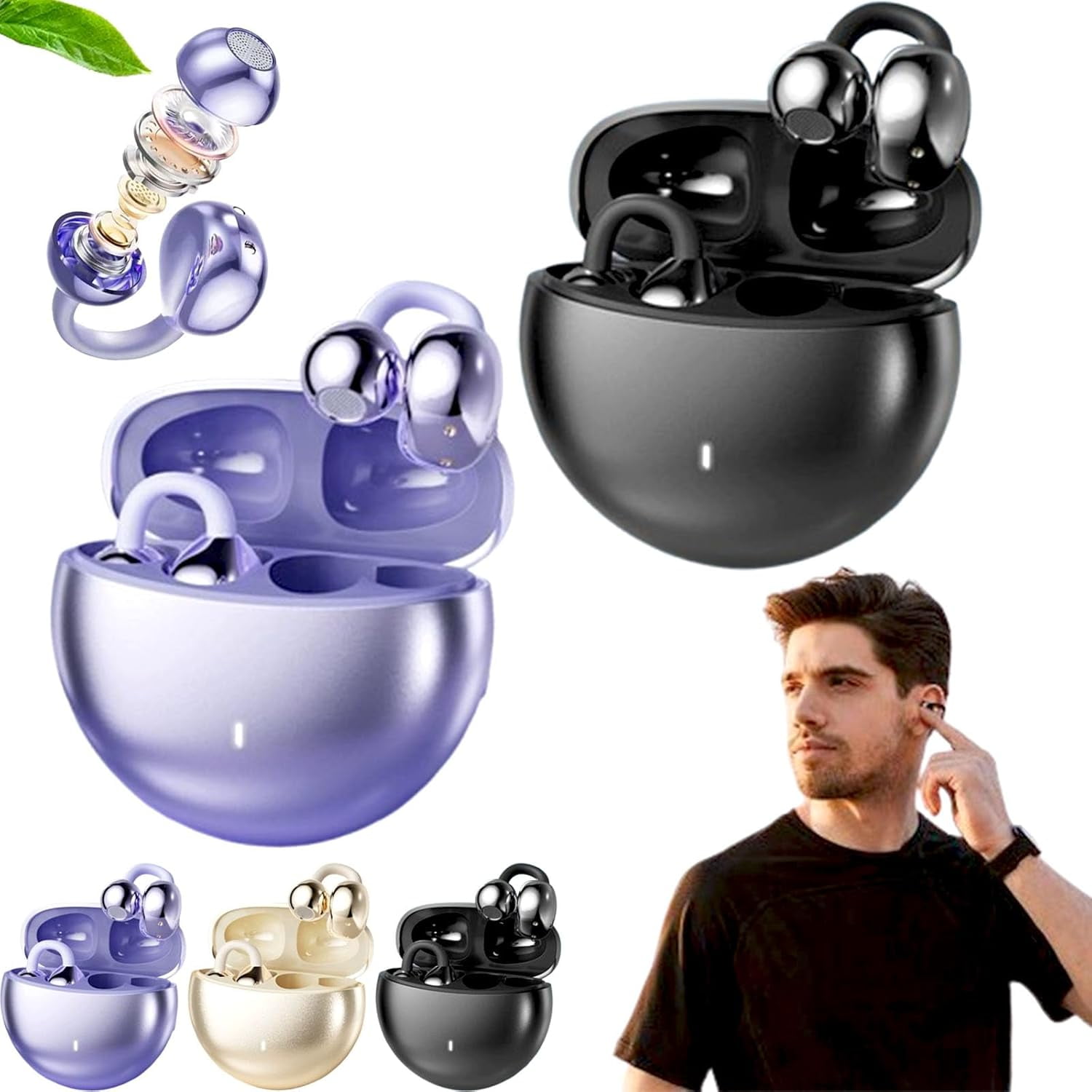 LONGLUAN Gelmalls Ear Clip Bluetooth Headphones - Ai Translation Bluetooth Open Ear Clip-On ...