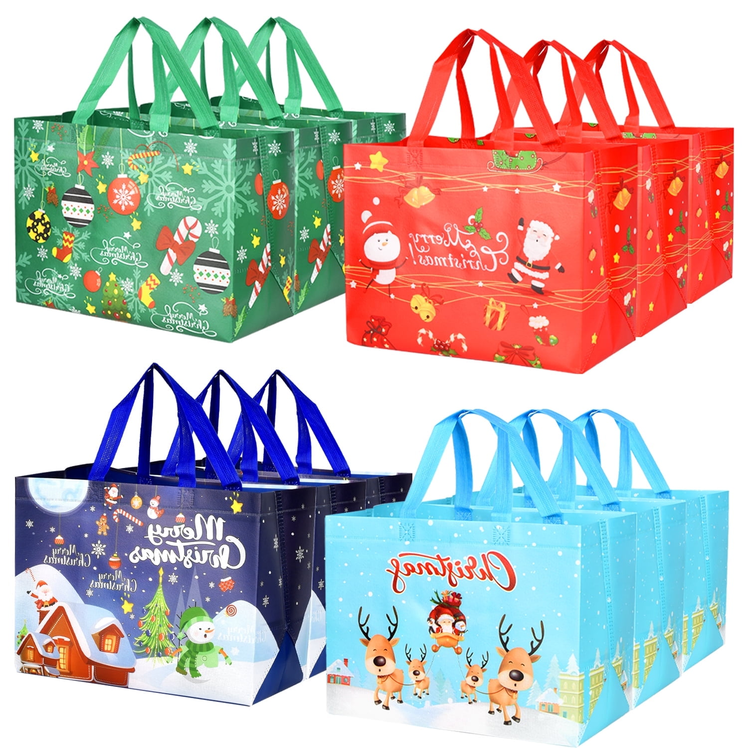 LONGRV 12Pack Big Heavy Duty Christmas Gift Bags, Reusable & Waterproof ...