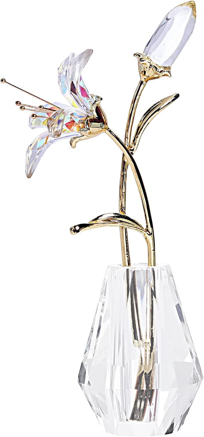 LONGWIN Glass Flower Decoration - AB Coated Crystal Faux Tiger Lily ...