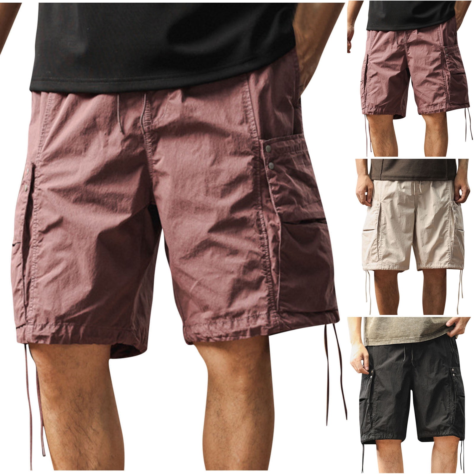 LONKITO Cargo Shorts for Men with Pockets Cotton Lightweight Elastic ...