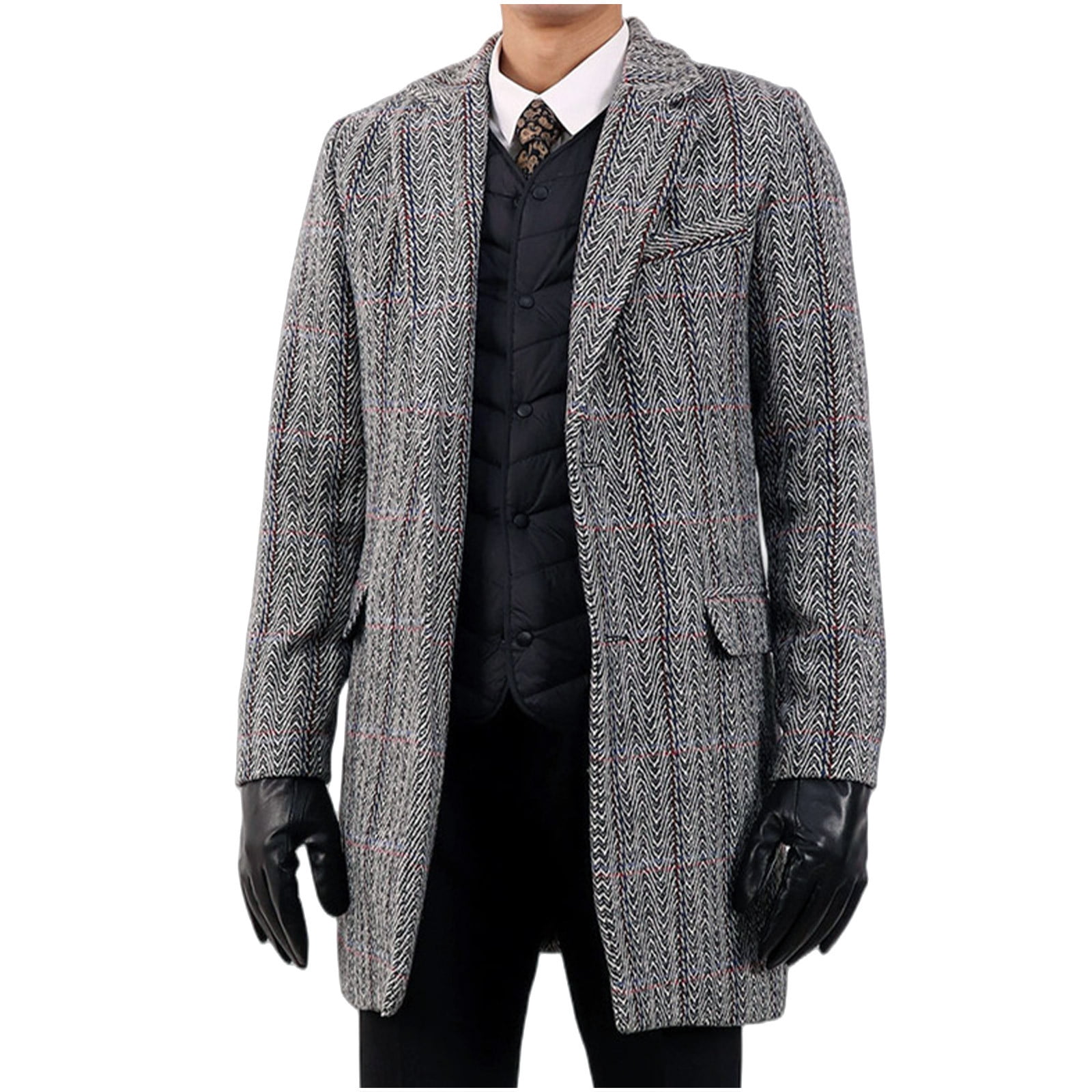 LONKITO Long Men's Coats Button Down Classic Slim Fit Peacoats Jackets ...