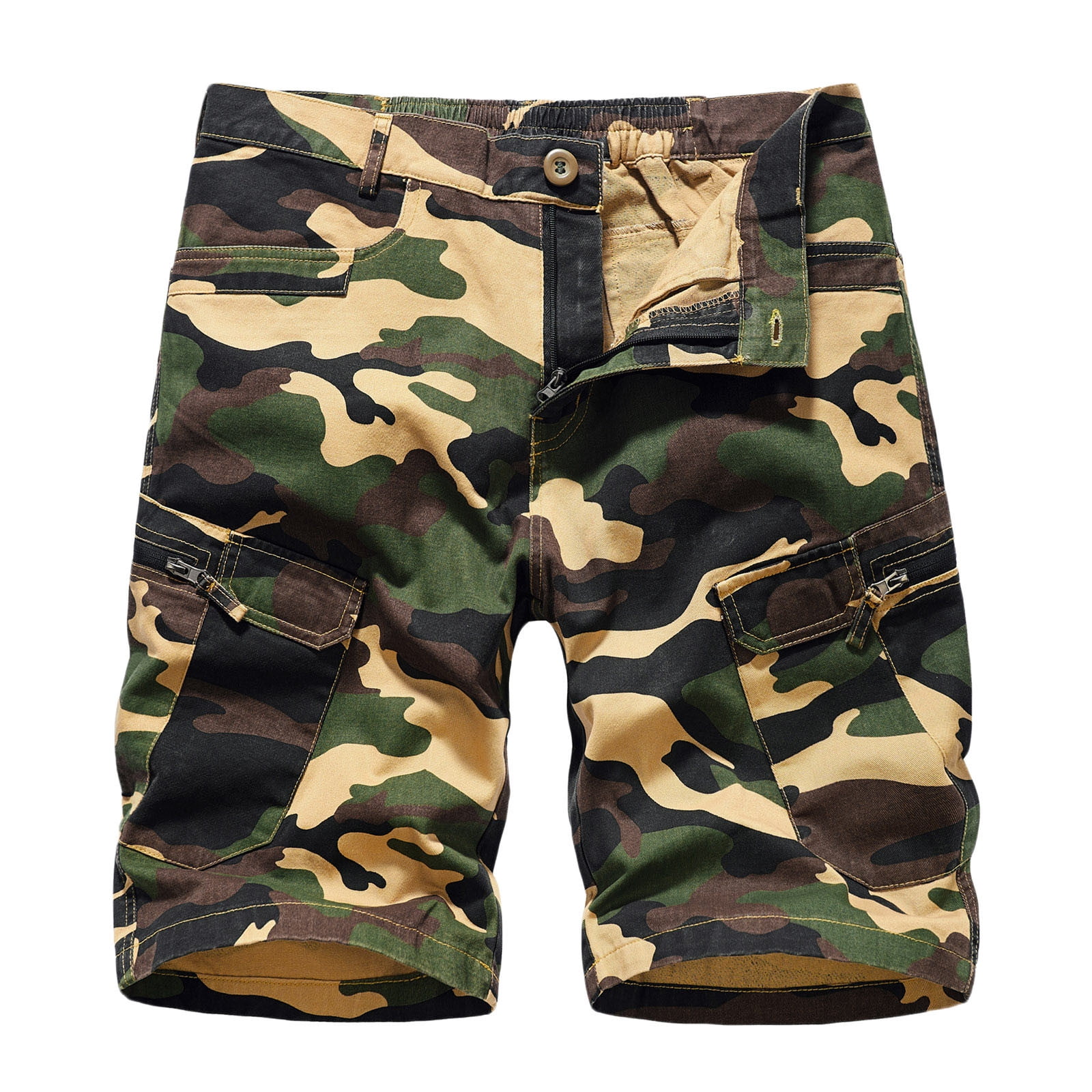 Lonkito Mens Camouflage Cargo Shorts Fashion Button Zipper Multi