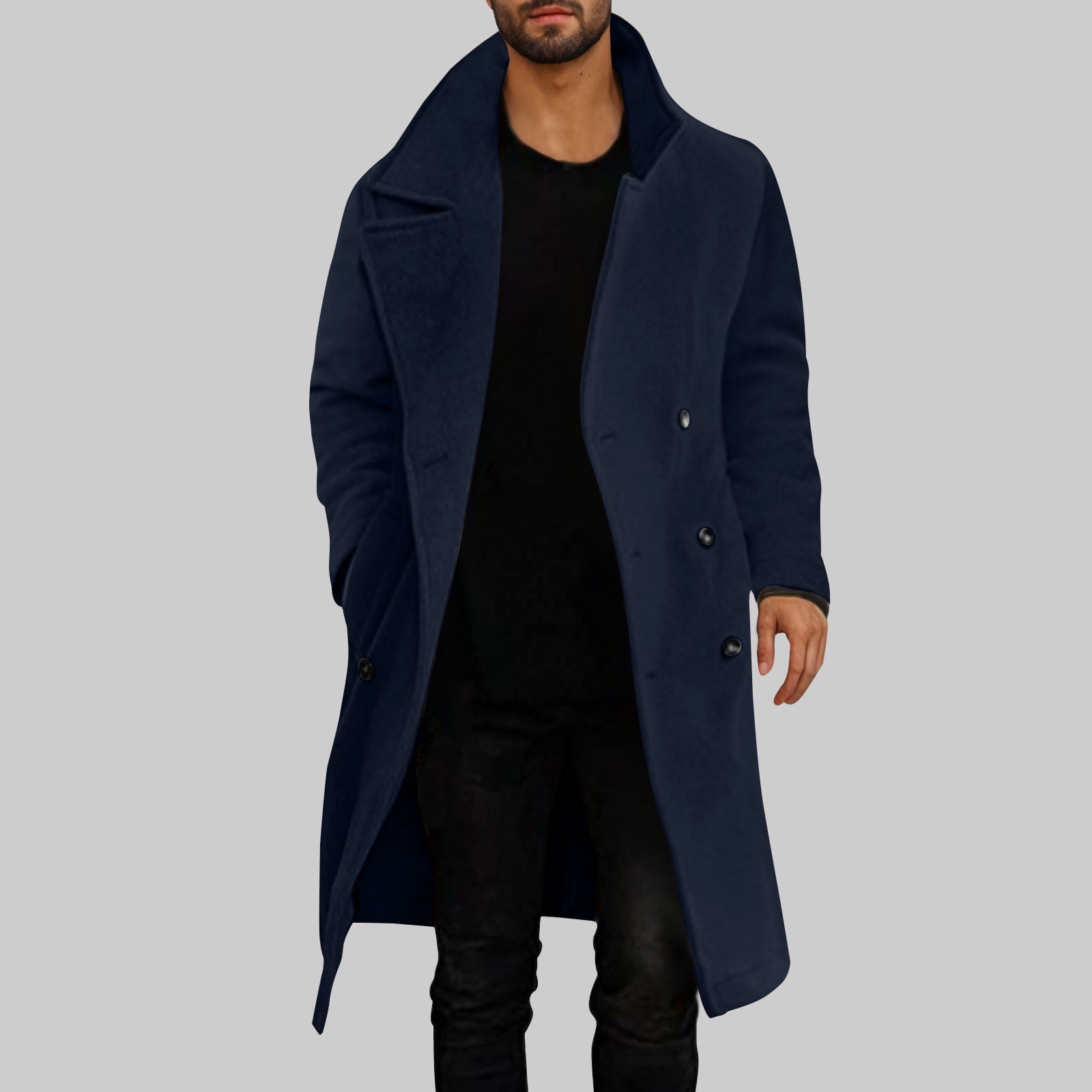 LONKITO Mens Peacoats Button Down Casual Long Coats Jackets Classic ...