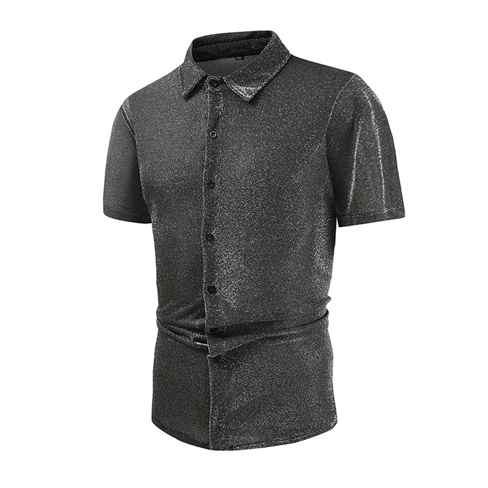 LONKITO Shirts for Men Short Sleeve Men Solid Lapel Buttoned Top Button ...