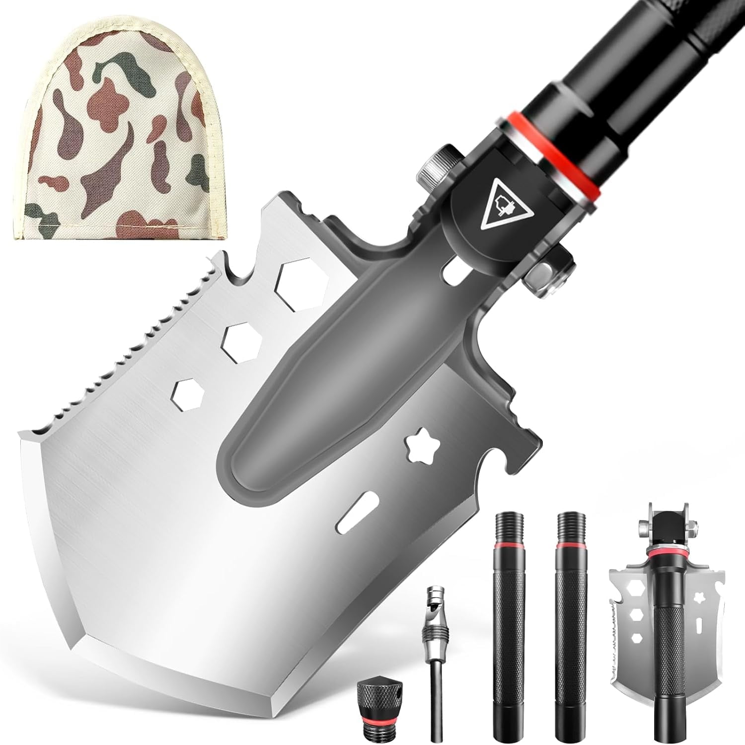 LONLEEYU Folding Survival Shovel, 180 Degree Folding Multifunctional ...