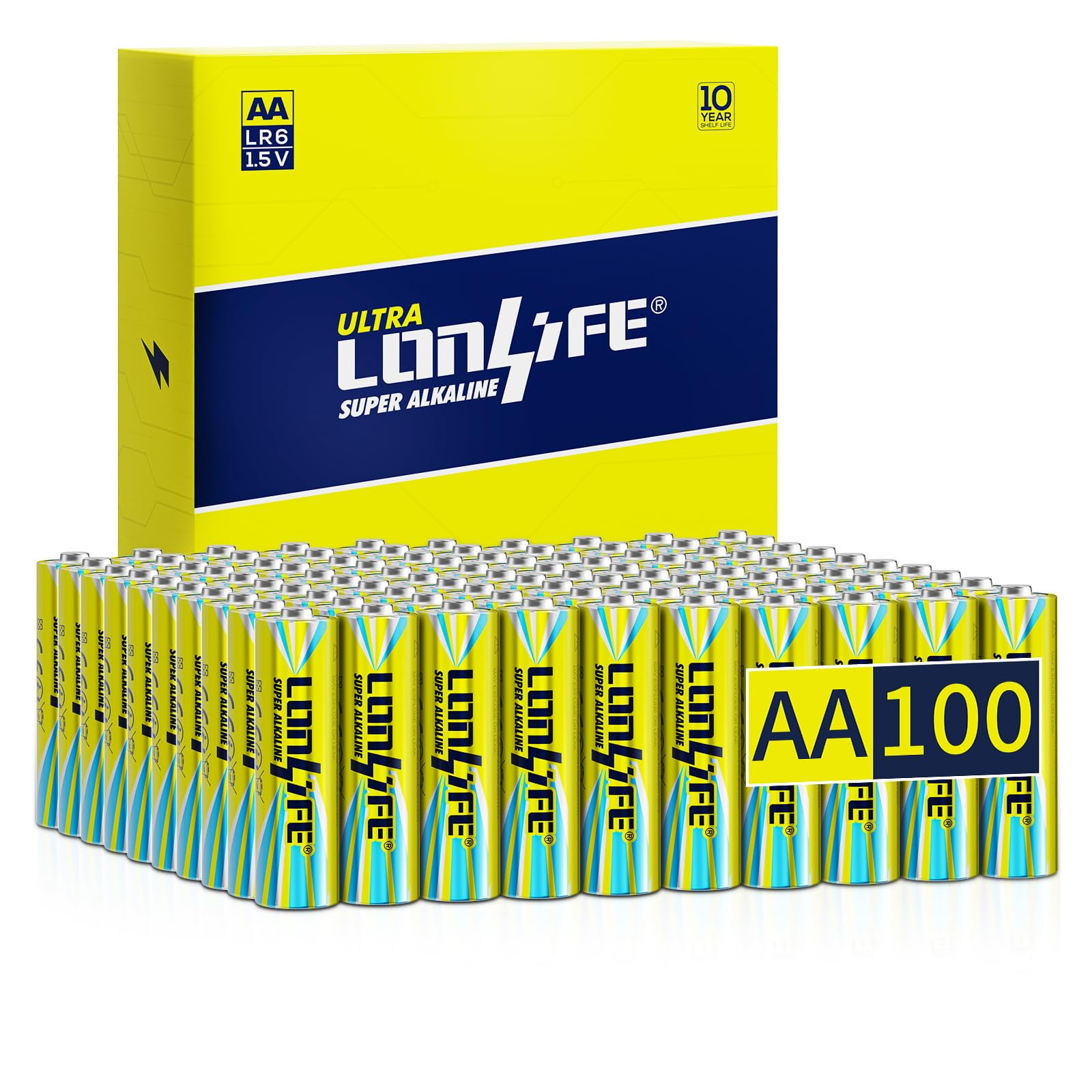 LONLIFE Double A Batteries,100 Pack Alkaline Double A Batteries,AA ...