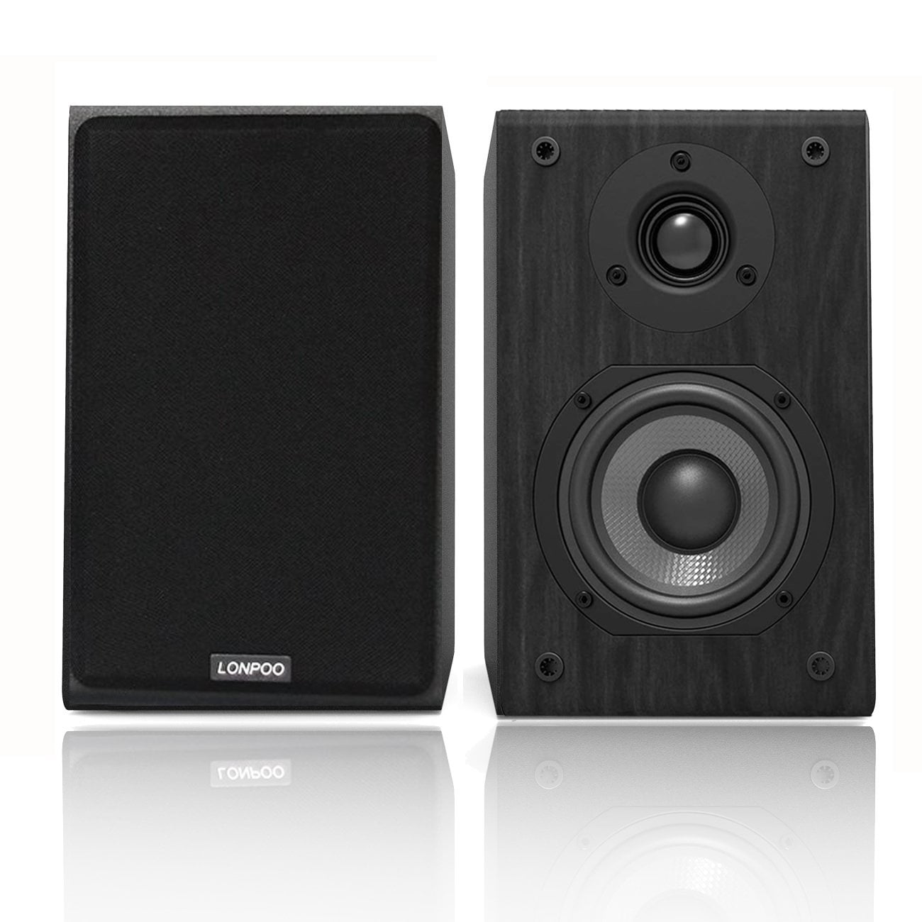 LONPOO Passive Bookshelf Speaker, 75W x 2 Classic Wooden Loudspeaker ...