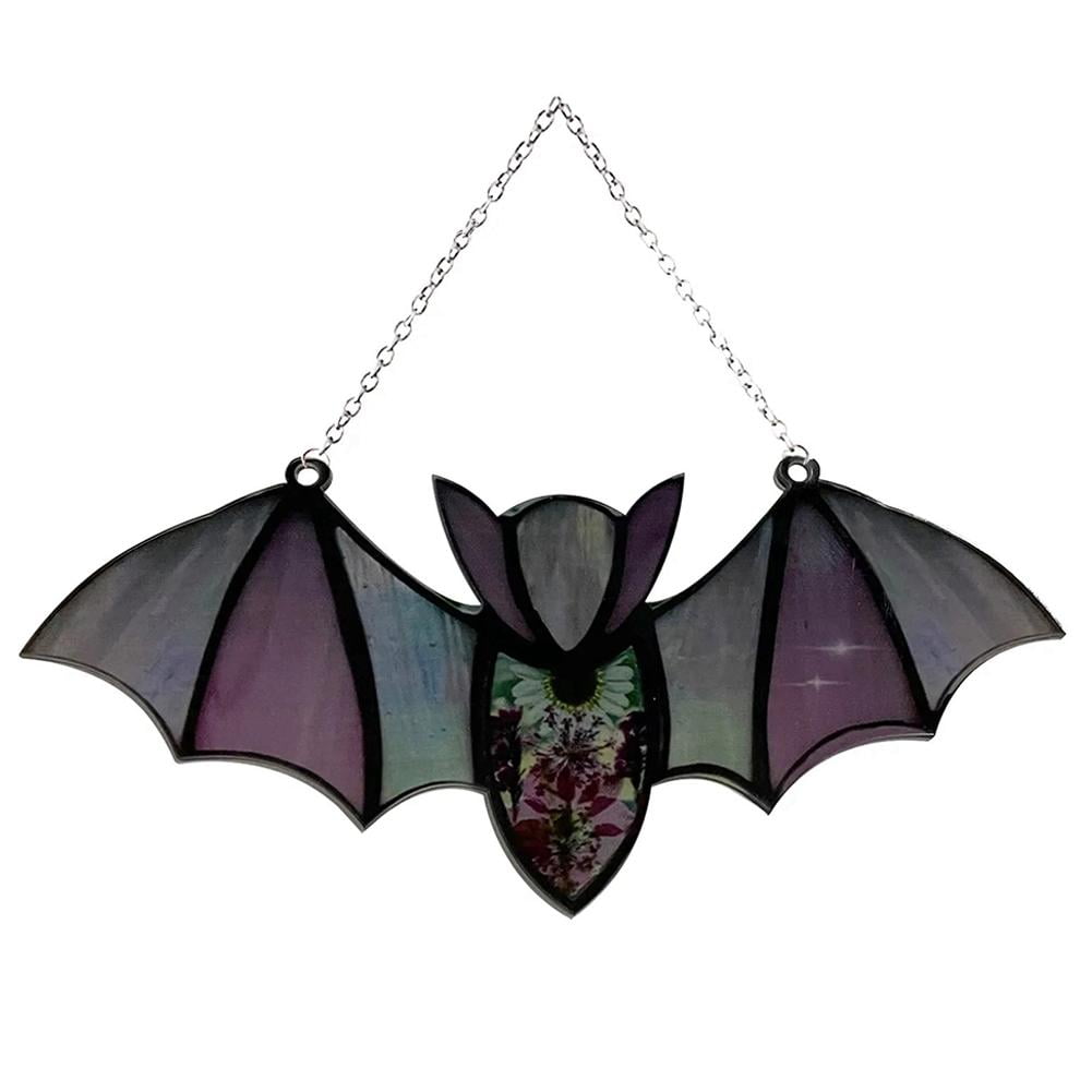 LONPUN Halloween Bat Stained Glass Suncatcher Window Hanging Art Wall ...