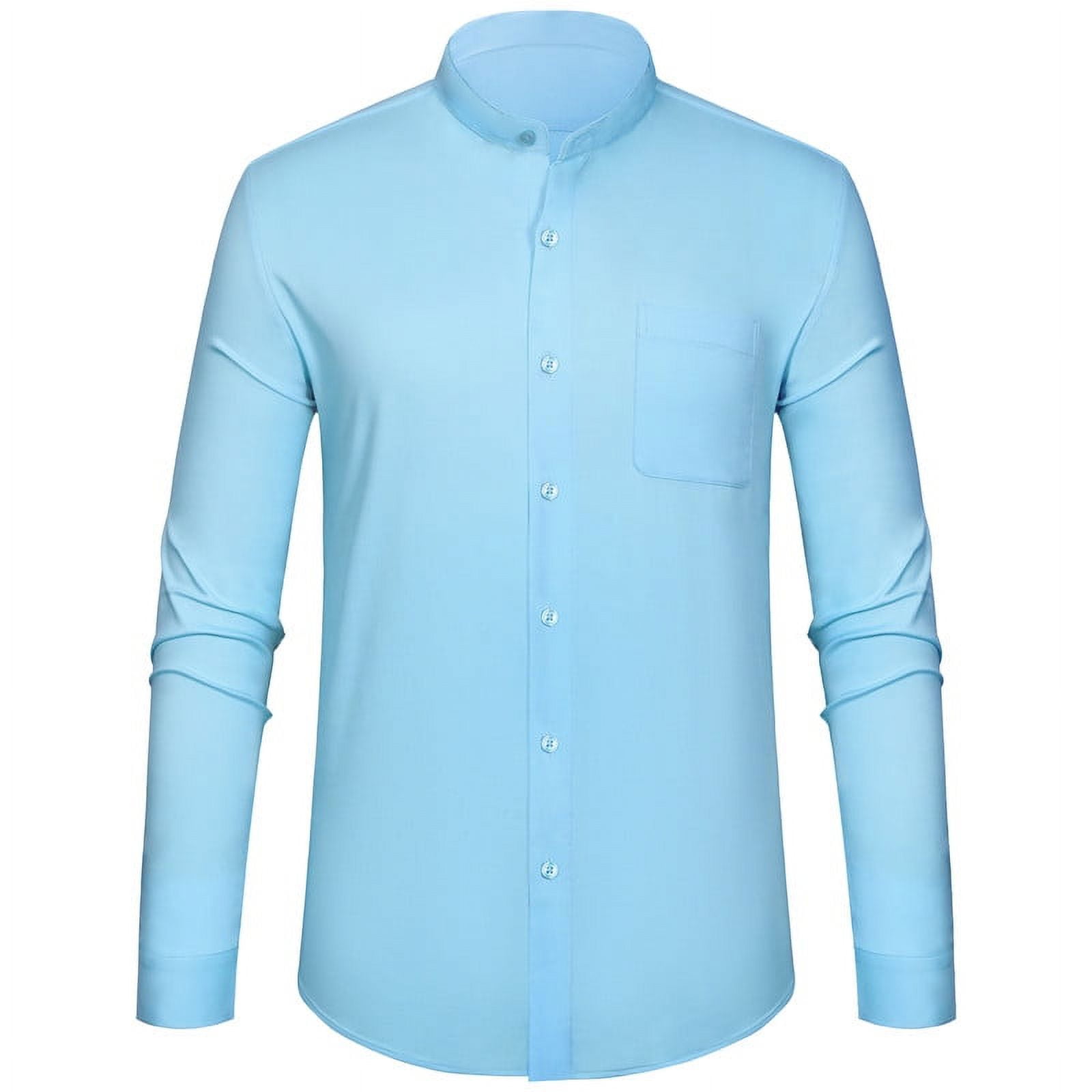 LONSSA Men's Long Sleeve Banded Collar Dress Shirts Stretch Button Down ...