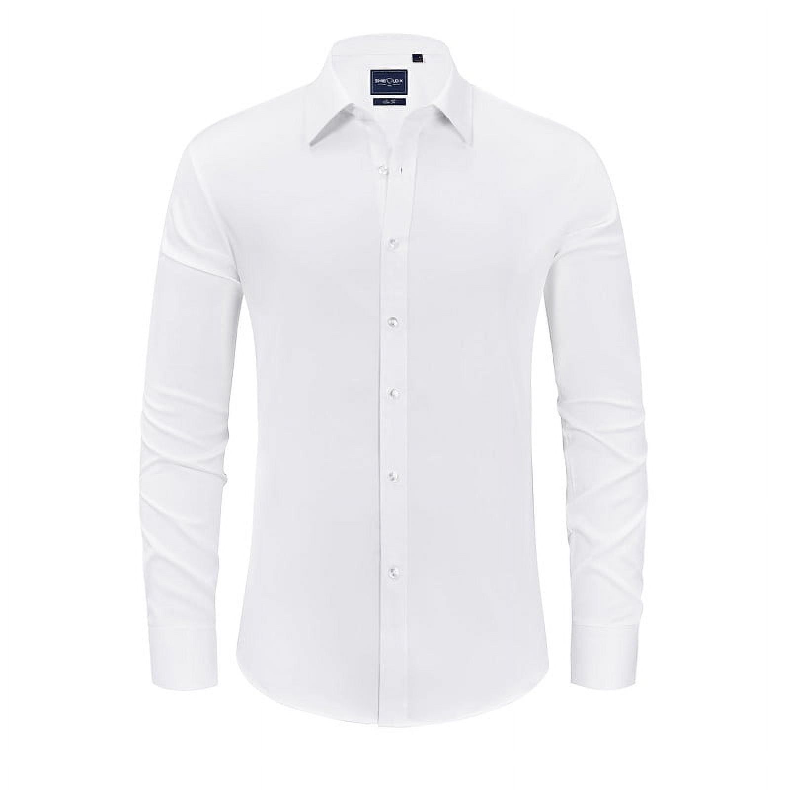 LONSSA Men's Long Sleeve Dress Shirts Stretch Stain Shield Casual ...