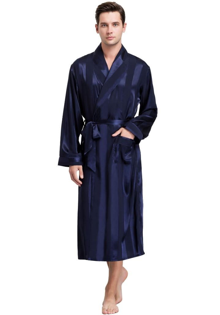 LONXU Men's Pajamas Long Sleeve Silk Satin Robe Luxury Drawstring ...
